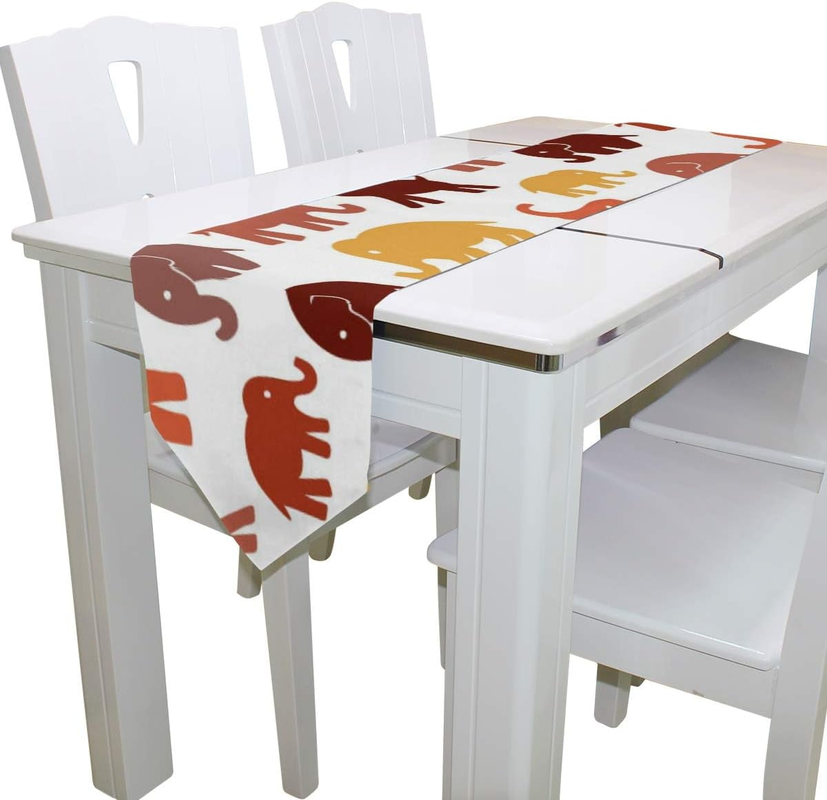 Coolnut 13"x90" Rectangle Cute Elephants On White Printed Table Runner ...