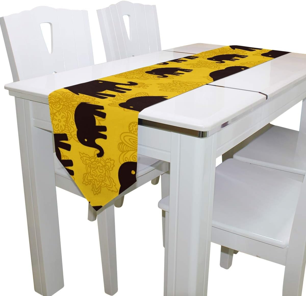 Coolnut 13"x90" Rectangle Floral and Elephants Printed Table Runner for ...