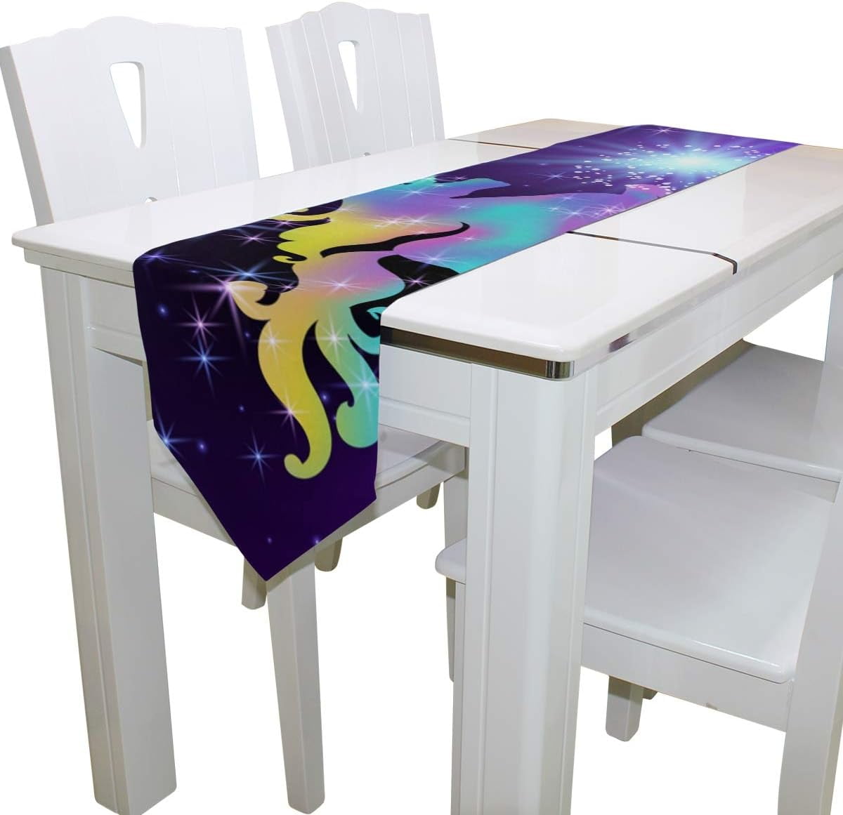 Coolnut 13"x90" Rectangle Galloping Iridescent Unicorn Printed Table Runner for Wedding Birthday ...