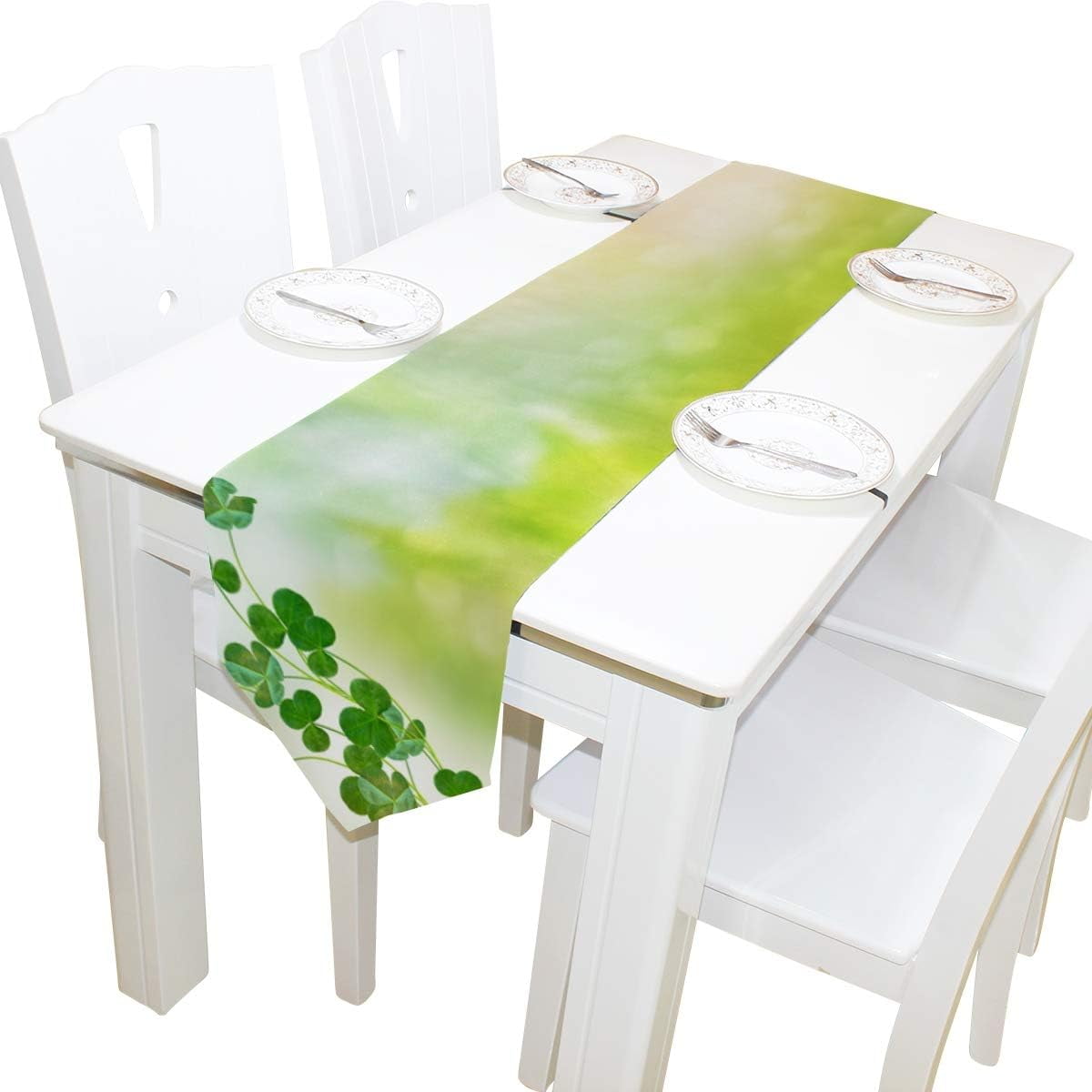 Coolnut 13"x90" Rectangle Green Clover Leaves Background Printed Table ...