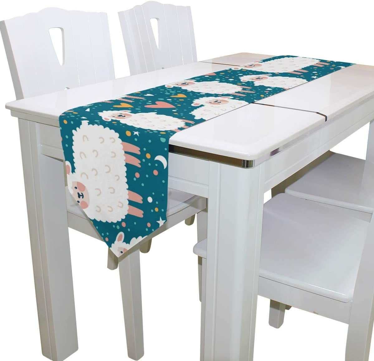 Coolnut 13"x90" Rectangle White Sheep and Heart Printed Table Runner ...