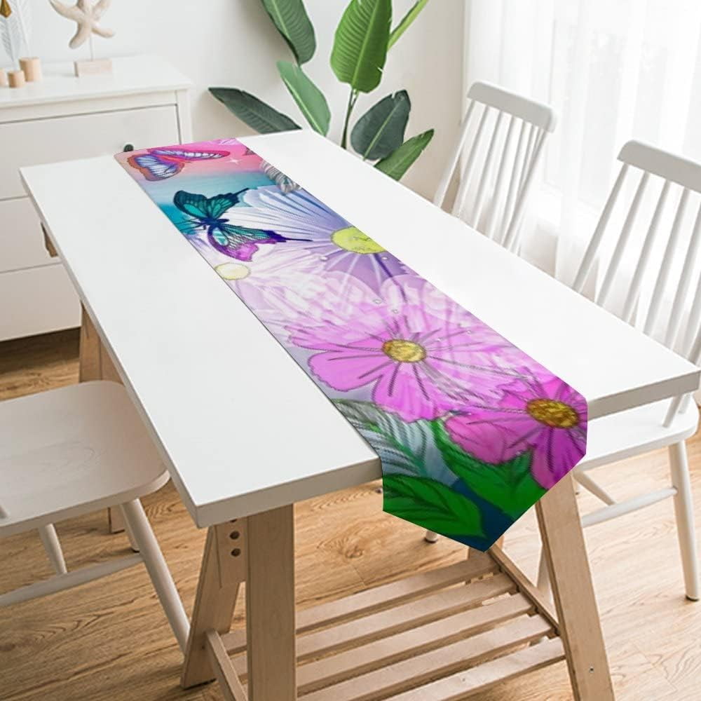 Coolnut 13"x90" Table Cloth Runner, Beautiful Butterflies and Flowers ...
