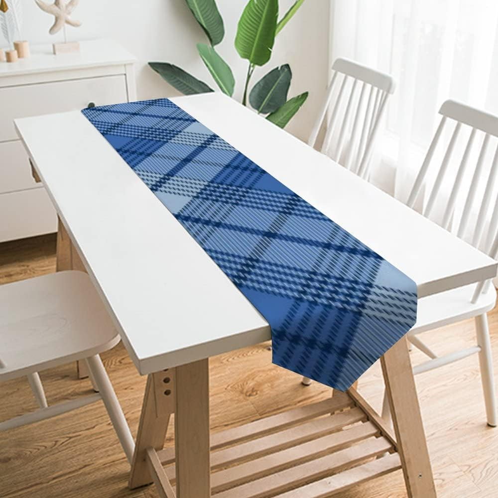 Coolnut 13"x90" Table Cloth Runner, Blue Traditional Checkered Diagonal ...