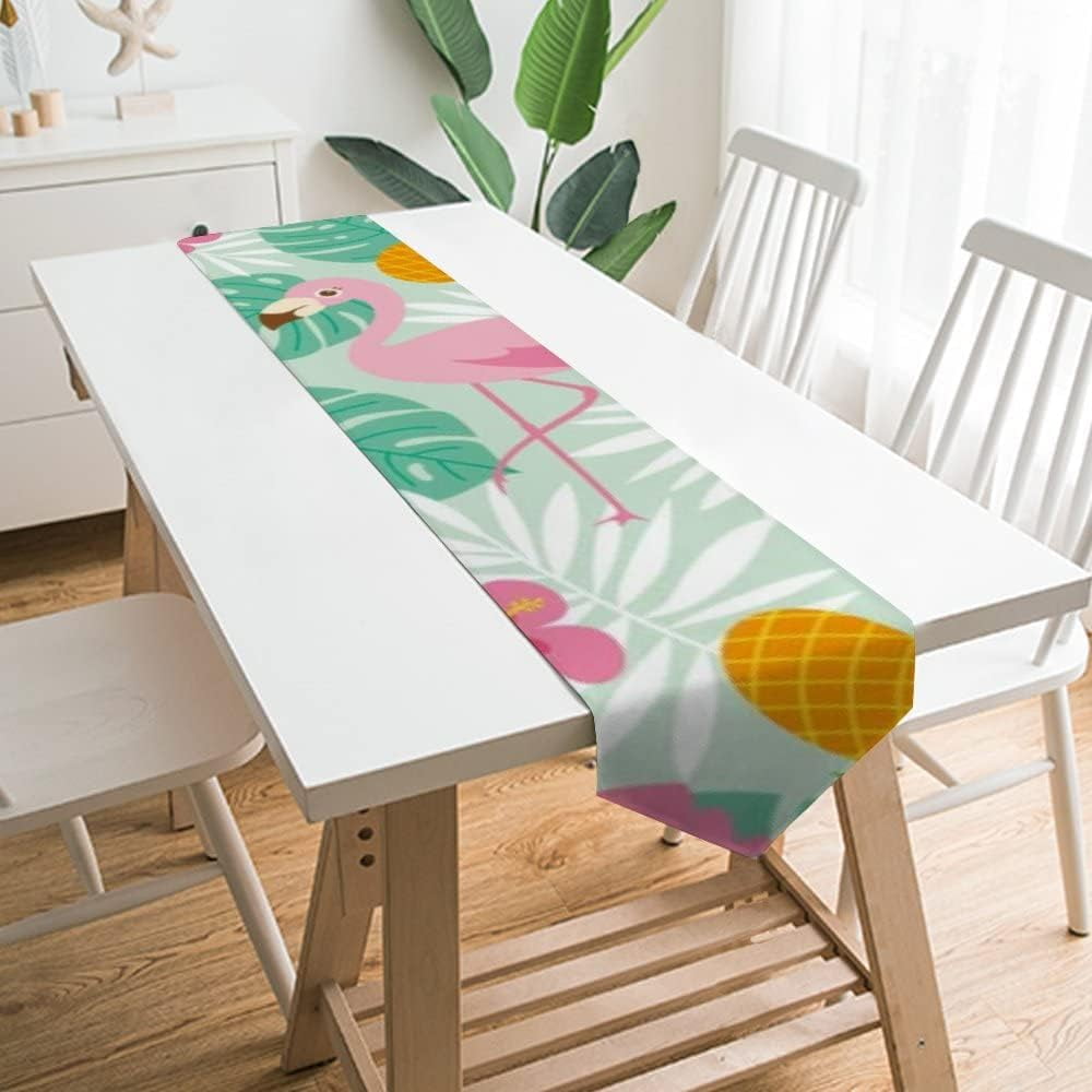 Coolnut 13"x90" Table Cloth Runner, Cute Flamingo and Tropical Elements ...