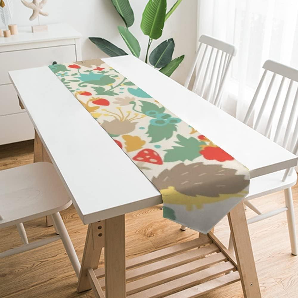 Coolnut 13"x90" Table Cloth Runner, Easter Cartoon Rabbit and Hedgehog ...