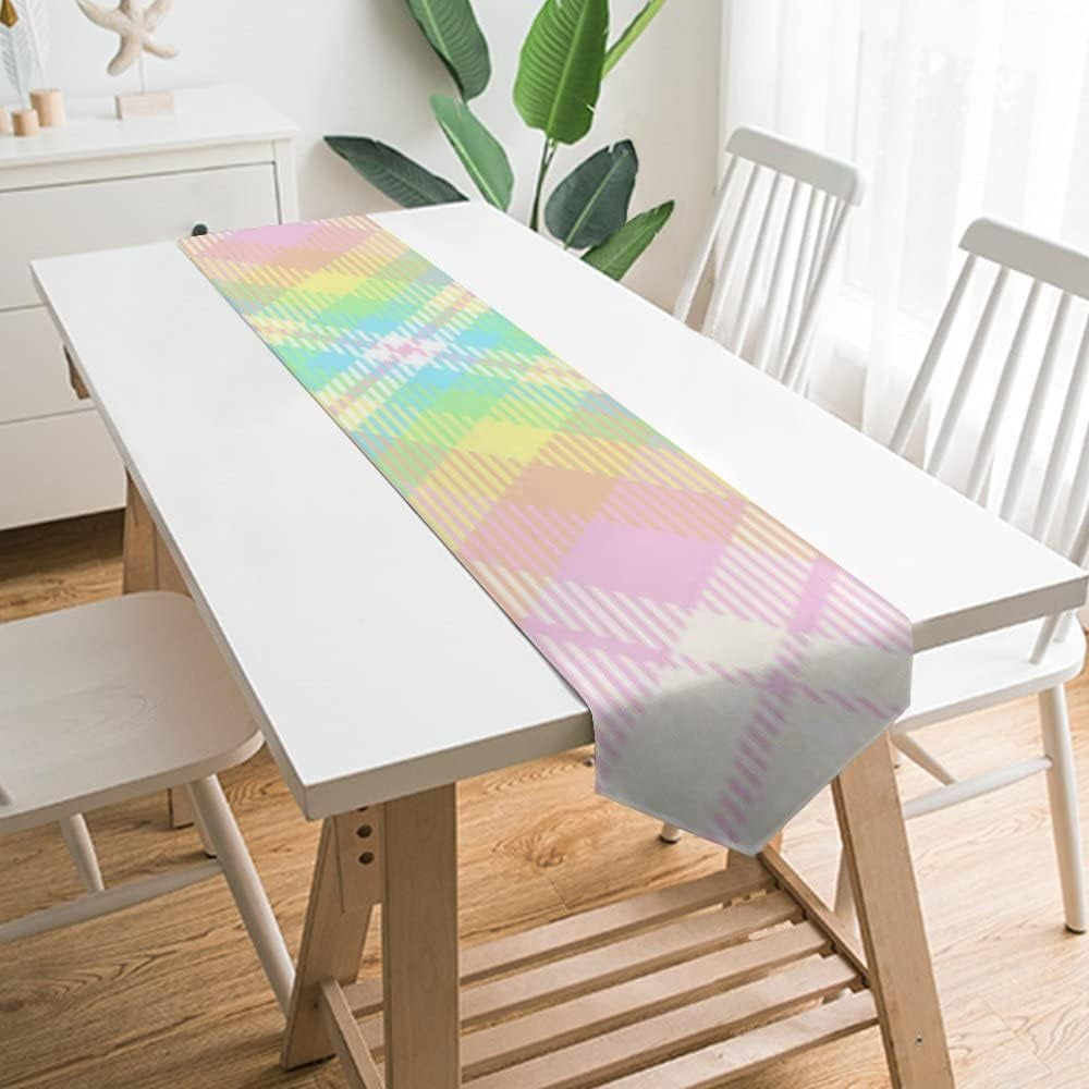 Coolnut 13"x90" Table Cloth Runner, Easter Rainbow Diagonal Tartan ...