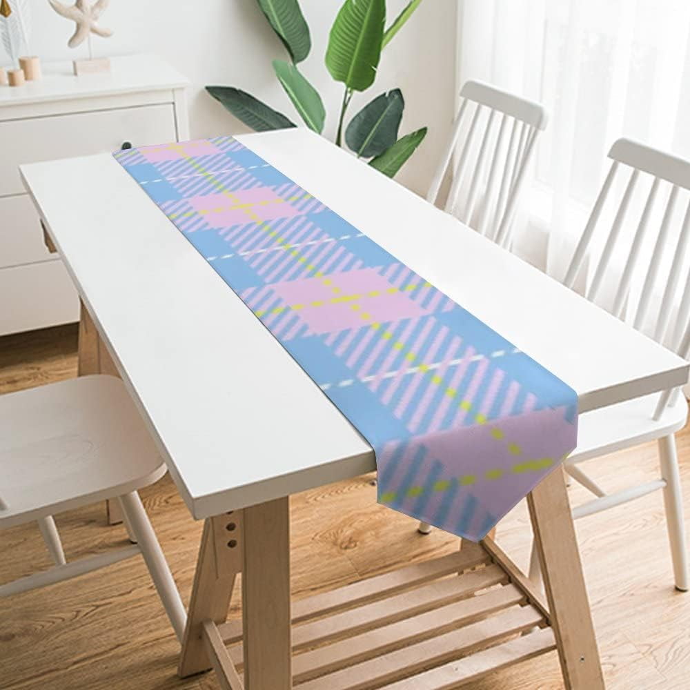 Coolnut 13"x90" Table Cloth Runner, Pastel Pink and Blue Gingham Plaid ...