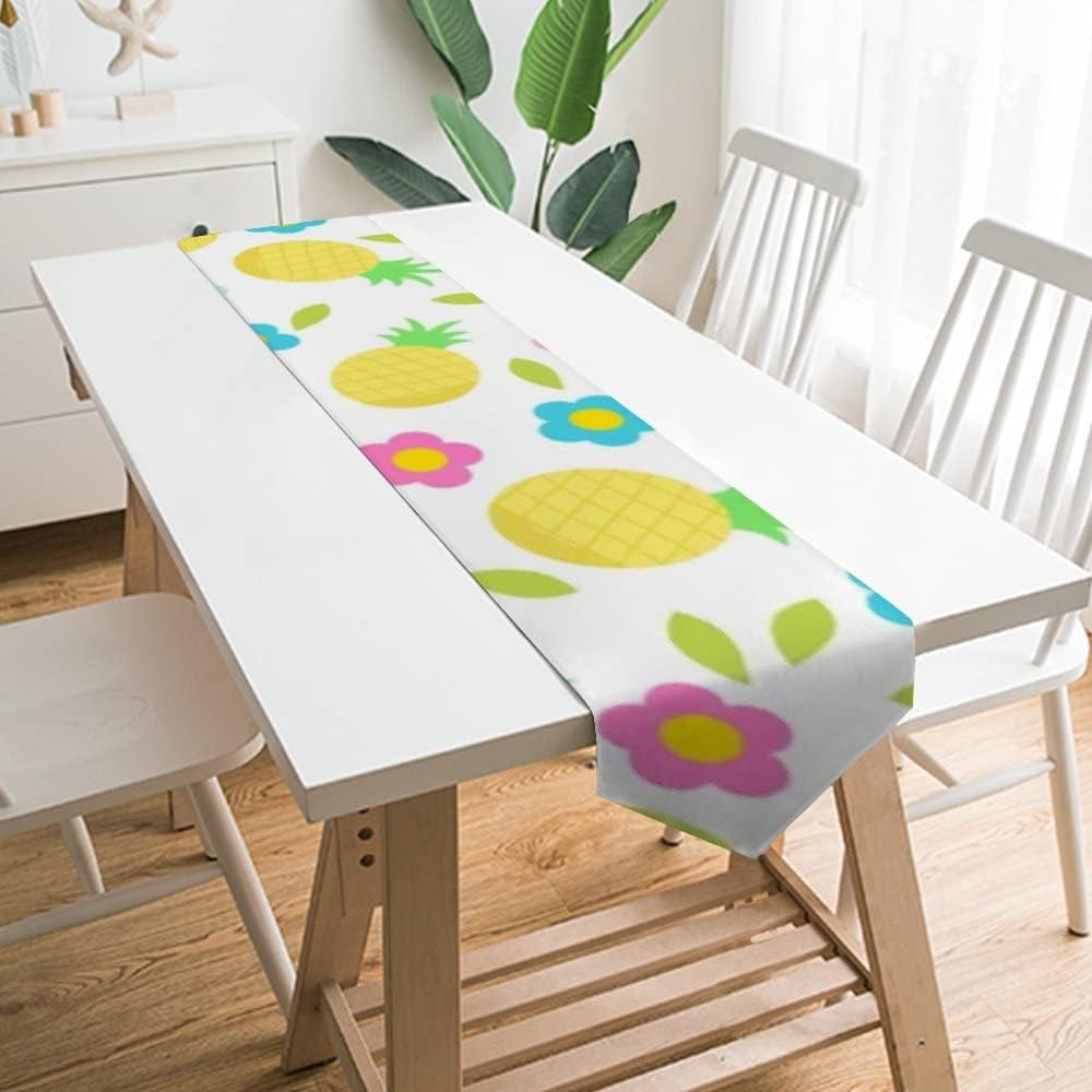 Coolnut 13"x90" Table Cloth Runner, Pineapple Summer Flowers Table ...