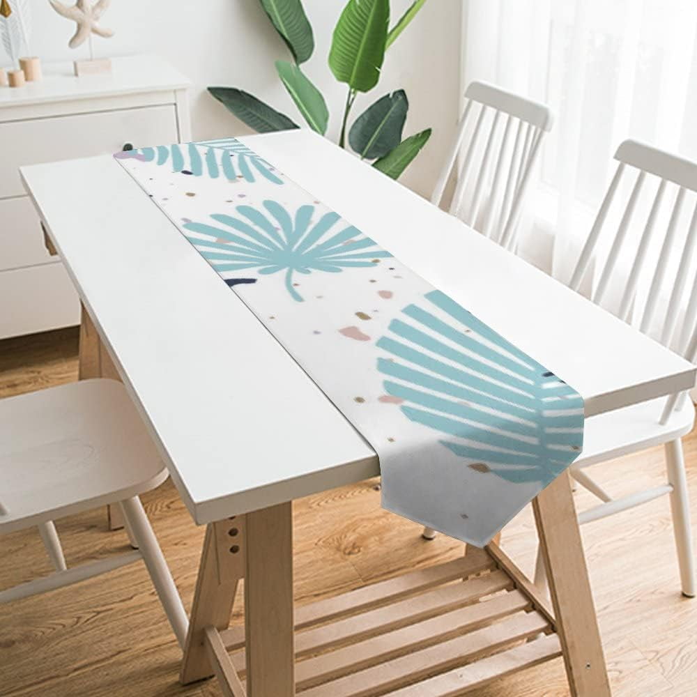 Coolnut 13"x90" Table Cloth Runner, Tropical Leaves with Terrazzo ...