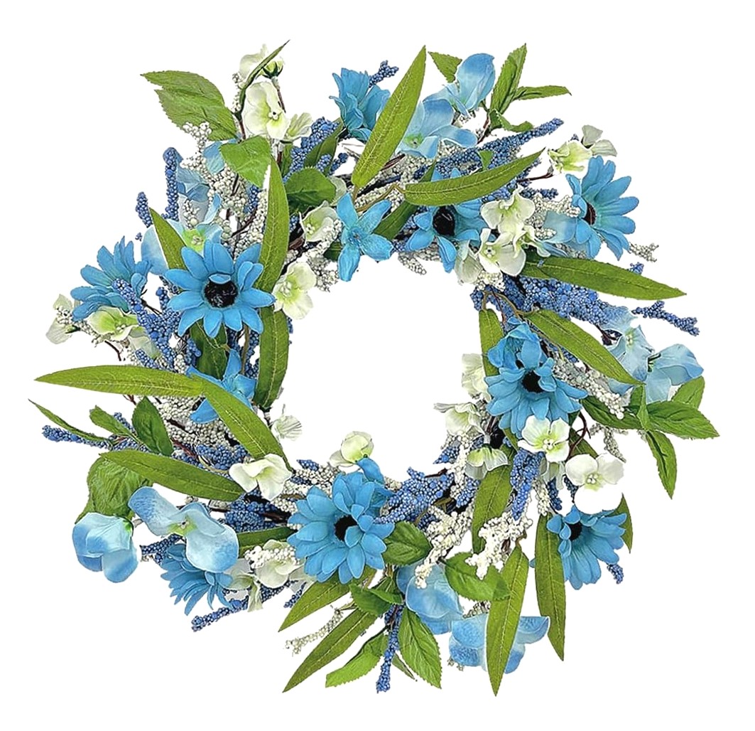 Coolnut 16 Inch Wreath for Door, Artificial Blue Wreath with Leaves ...