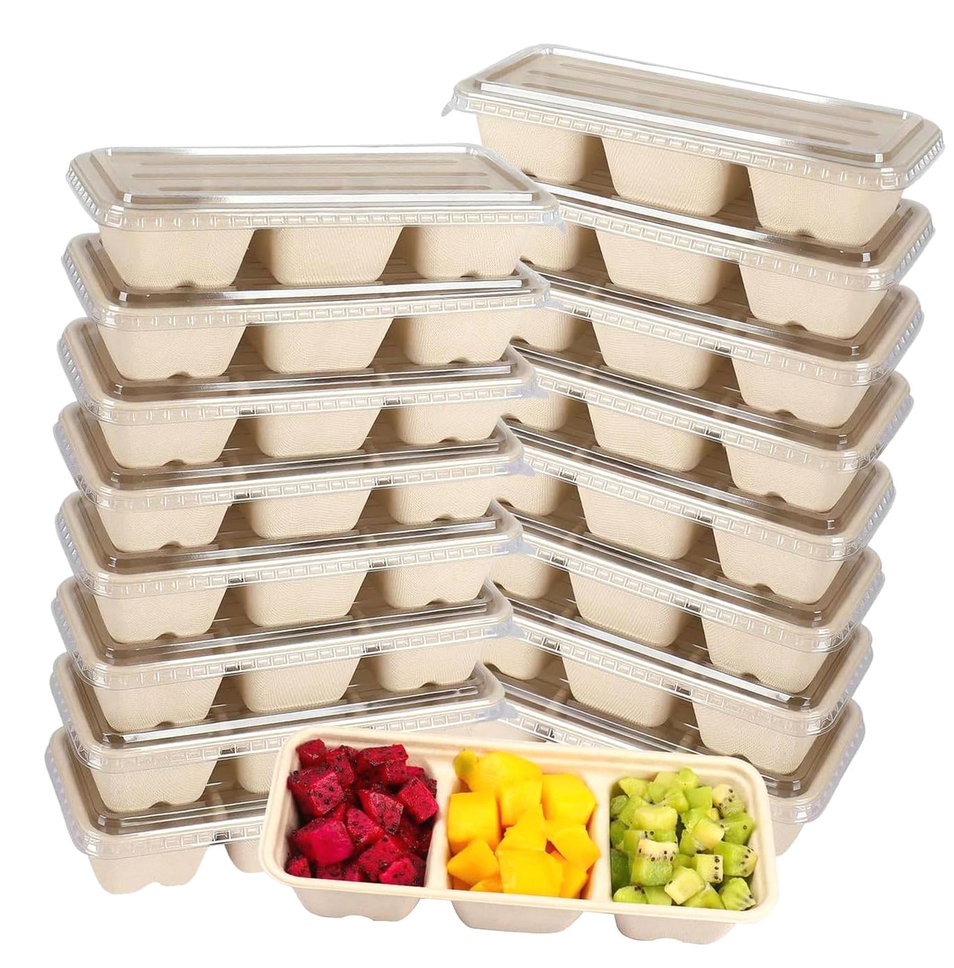 Coolnut 16oz 3 compartments Sugarcane Fibers bowls with lid take away ...