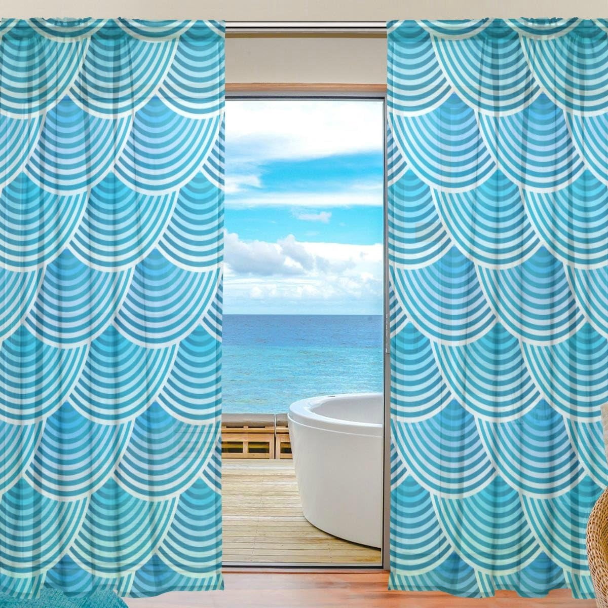 Coolnut 2 PCS Gradient Scales Sheer Gauze Door Curtains, 55"x84" Window ...
