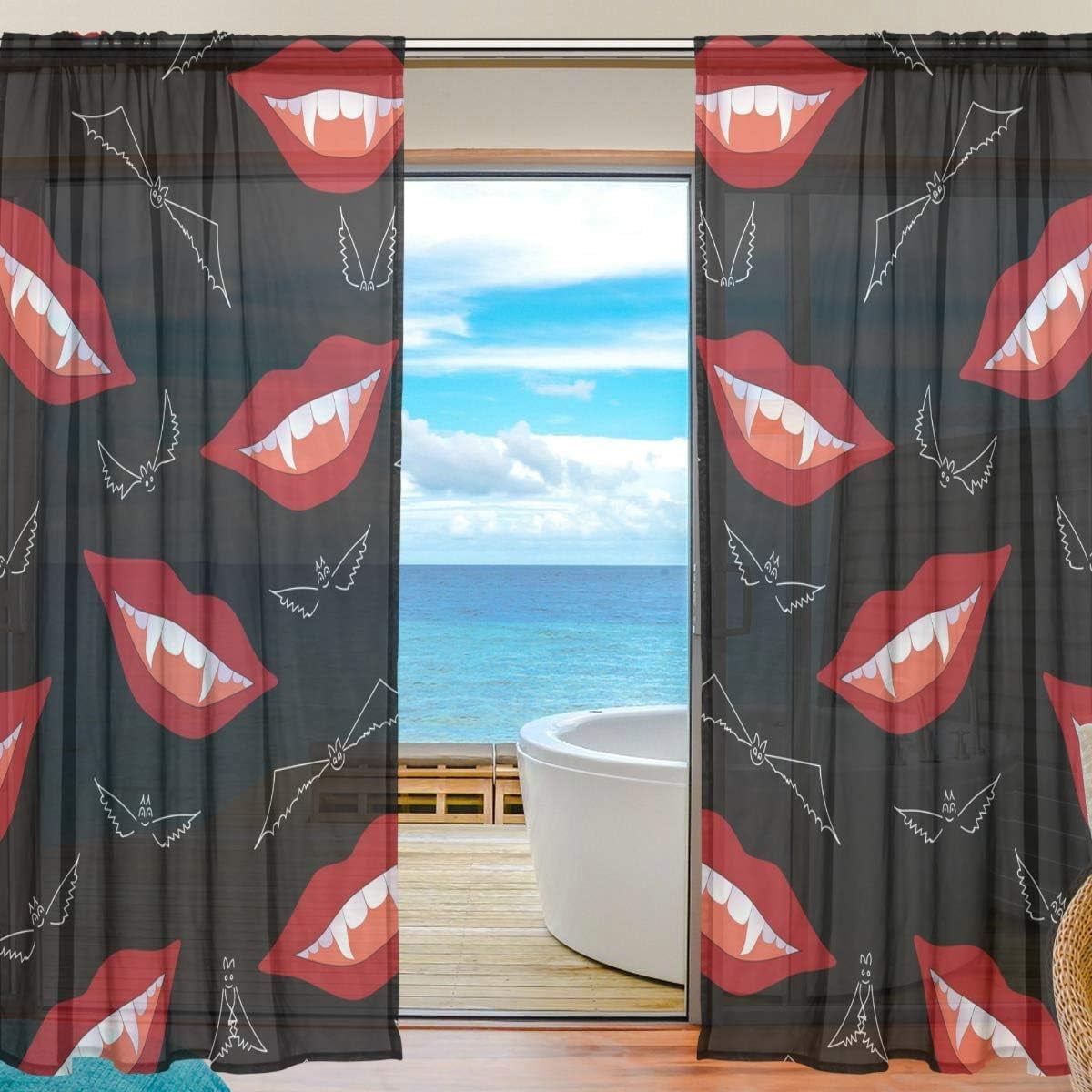 Coolnut 2 PCS Halloween Smiling Vampire Lips Sheer Gauze Door Curtains ...