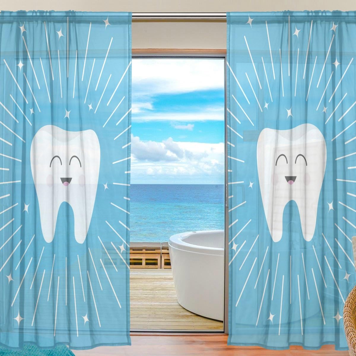 Coolnut 2 PCS Healthy Smiling Tooth Sheer Gauze Door Curtains, 55"x84 ...