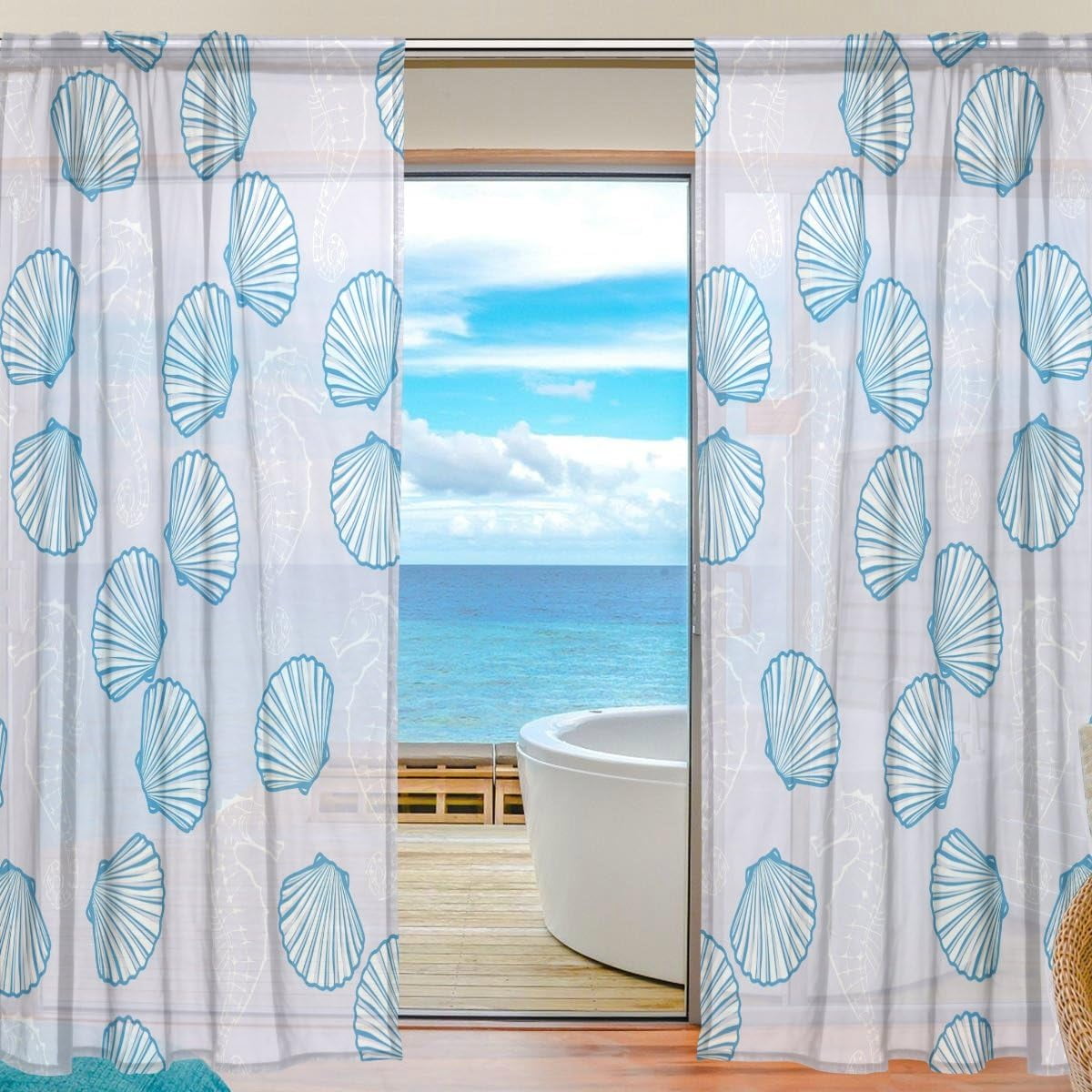 Coolnut 2 PCS Sea Creatures Shells Sheer Gauze Door Curtains, 55"x84 ...