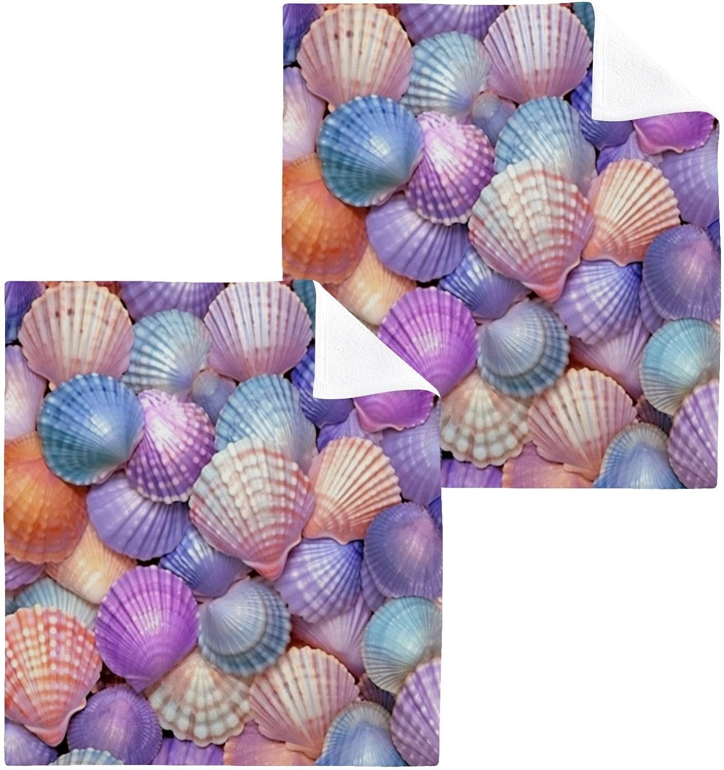 Coolnut 2 Pack Colorful Shells Pure Cotton Washcloths 12 x 12 Inch ...