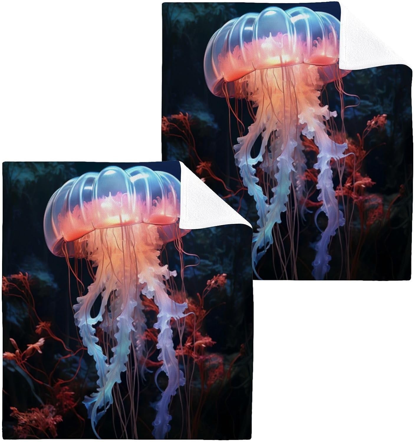 Coolnut 2 Pack Cute Jellyfish Pure Cotton Washcloths 12 x 12 Inch ...