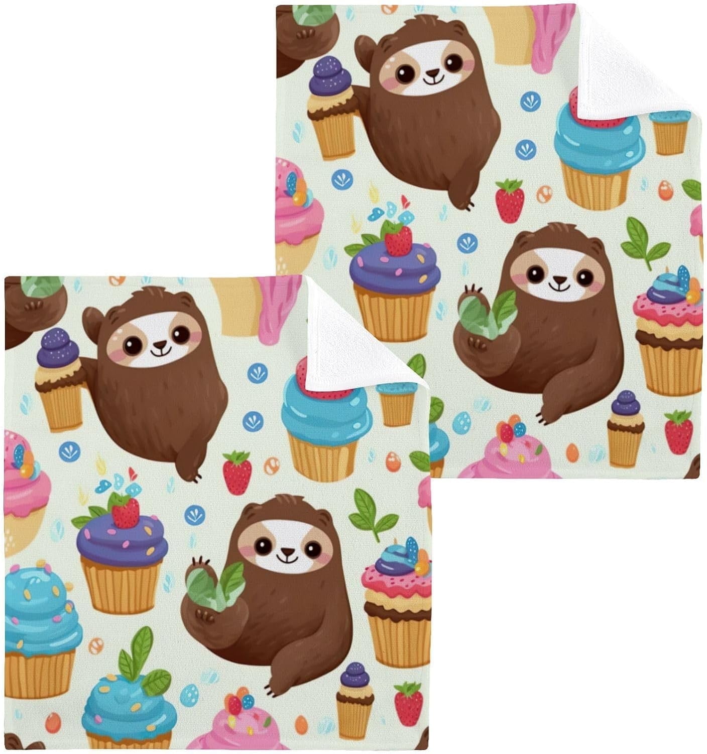 Coolnut 2 Pack Cute Sloths Pure Cotton Washcloths 12 x 12 Inch Reusable ...