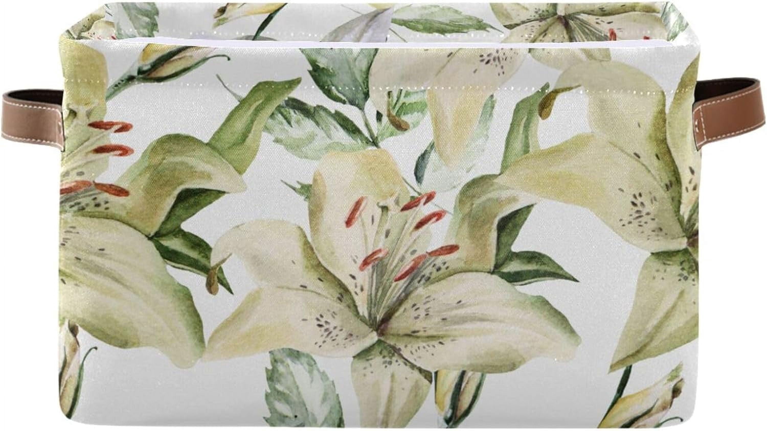Coolnut 2 Pack Fabric Storage Basket Fresh Lily Flowers Closet Storage ...