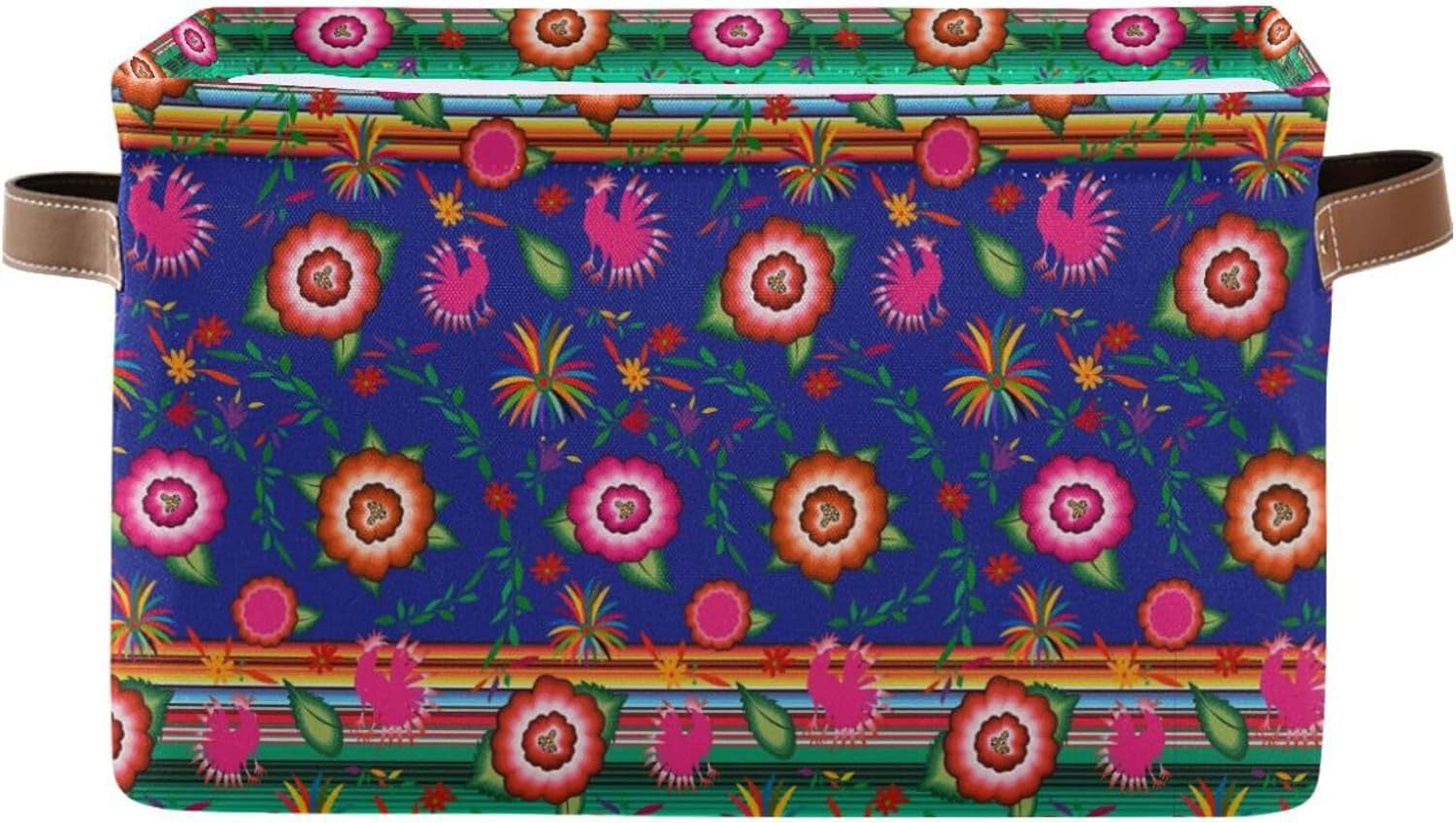 Coolnut 2 Pack Fabric Storage Basket Mexican Serape Stripes Flowers ...