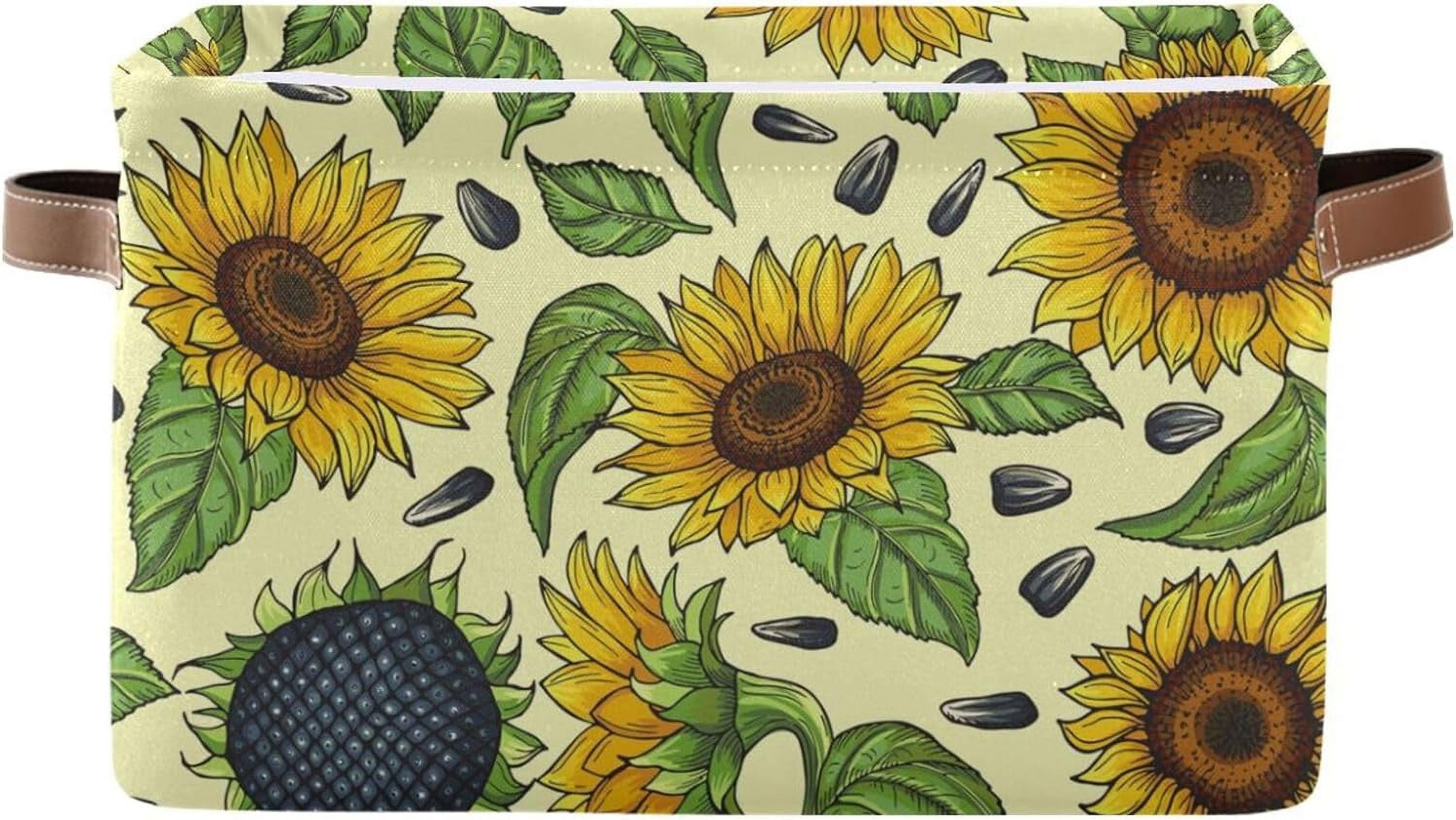 Coolnut 2 Pack Fabric Storage Basket Vintage Sunflowers Beige Closet ...
