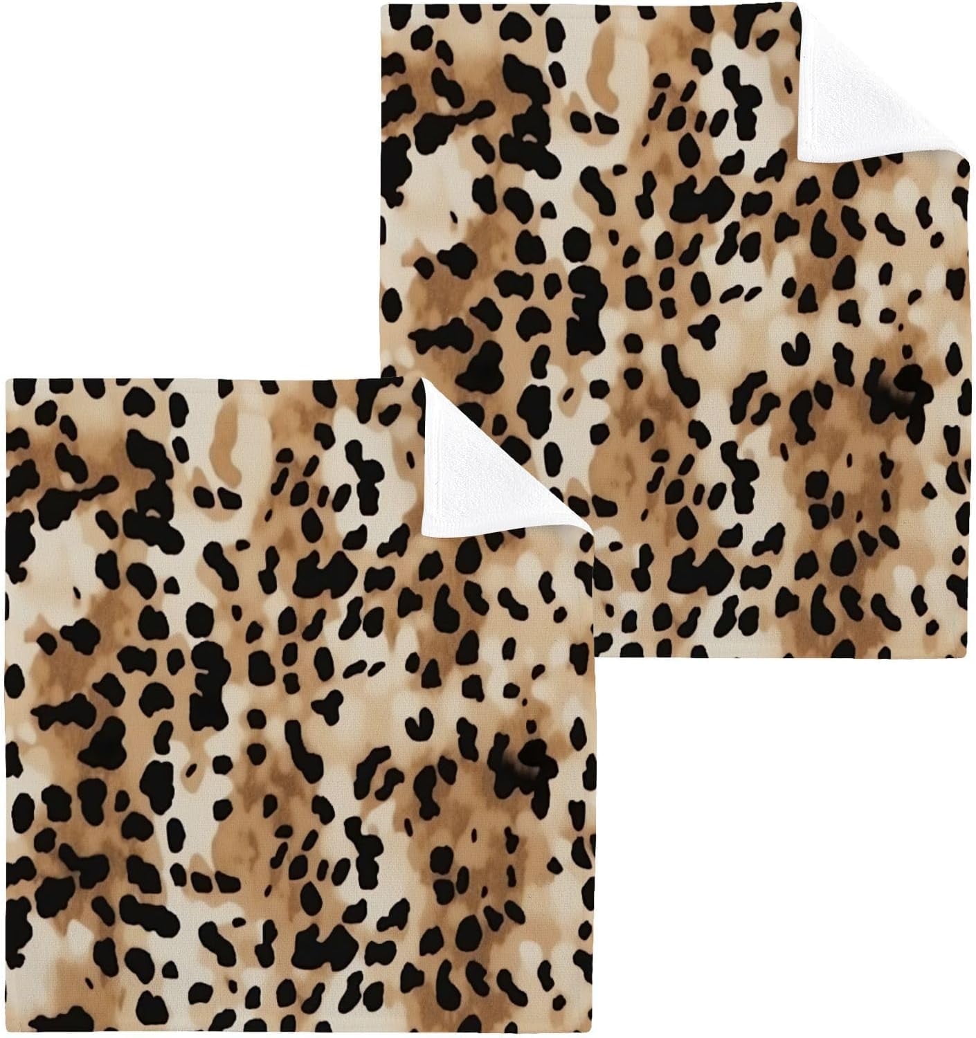 Coolnut 2 Pack Leopard Print Pure Cotton Washcloths 12 x 12 Inch ...