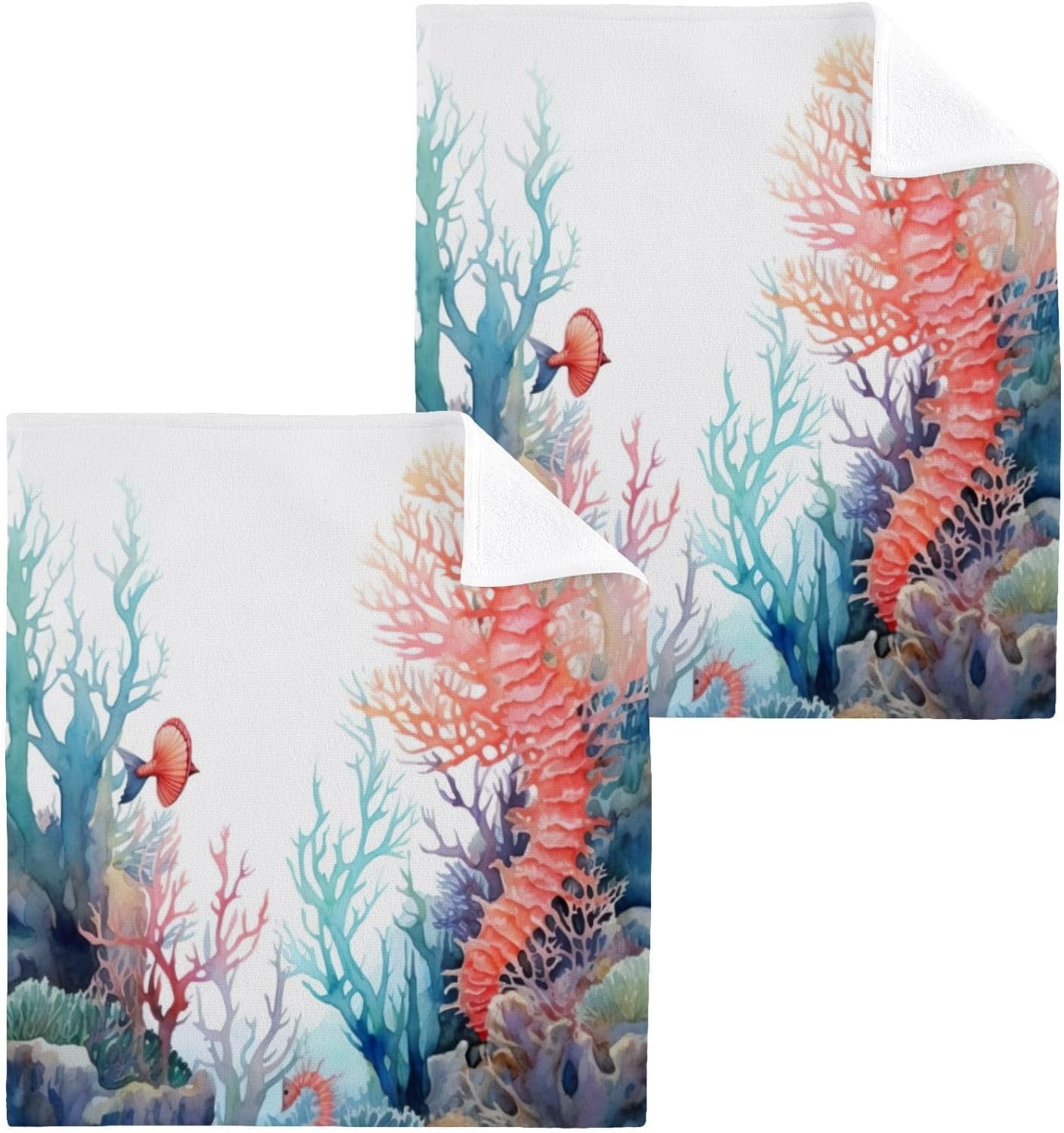 Coolnut 2 Pack Sea Animals Pure Cotton Washcloths 12 x 12 Inch Reusable ...