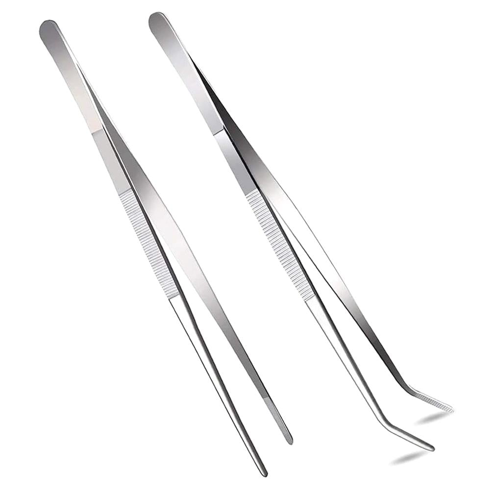 Coolnut 2 Pcs 12 Inch Long Handle Steel Straight and Curved Tweezers ...