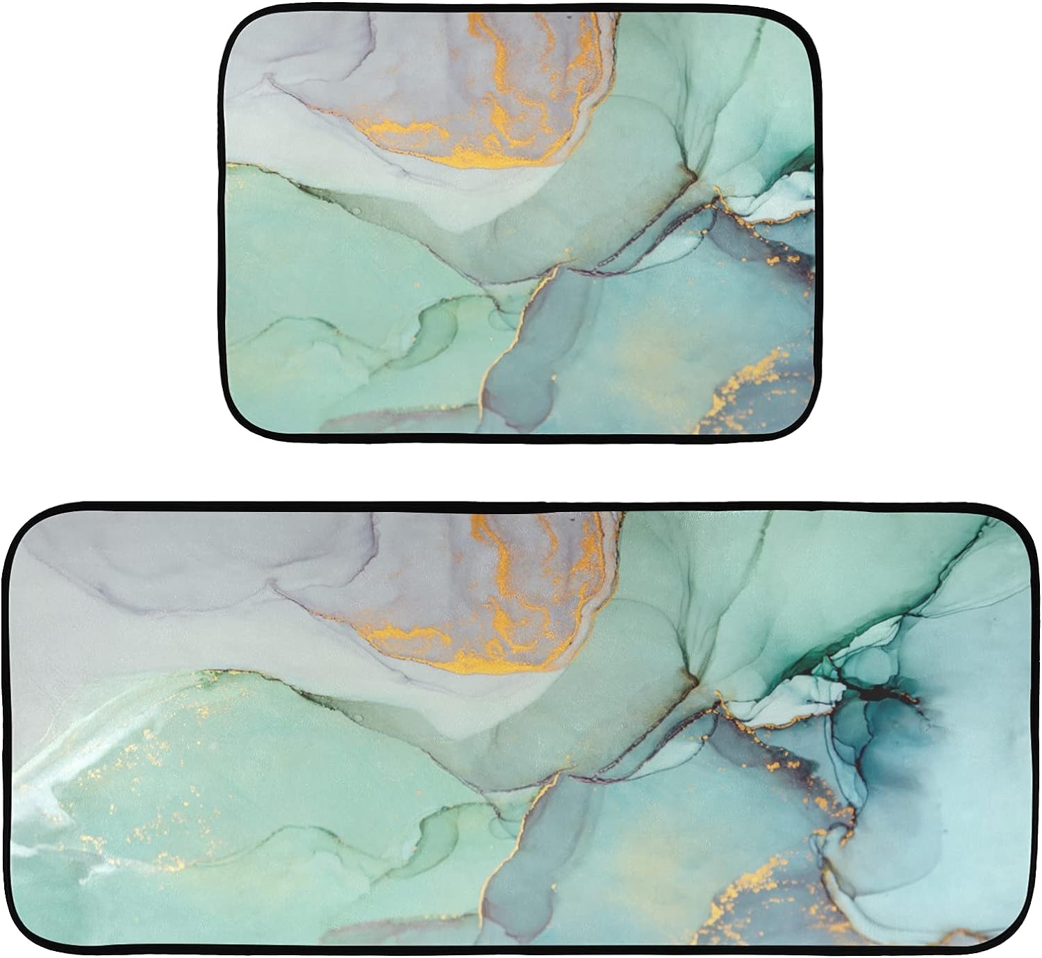 Coolnut 2 Piece Green Marble Texture Anti-Fatigue Kitchen Rug ...