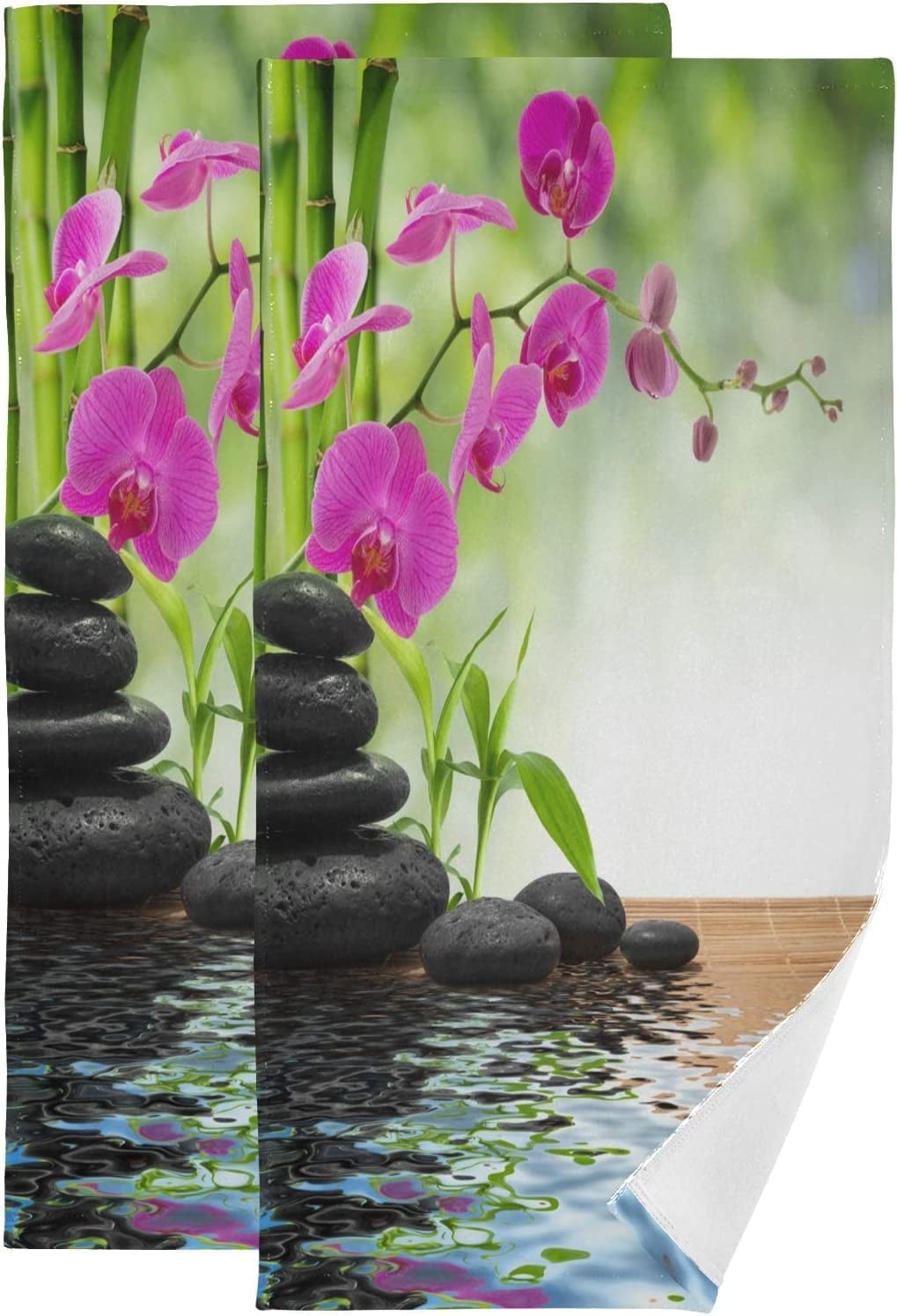 Coolnut 2 Piece Zen Dao Orchid Black Stone Hand Towels for Bathroom ...