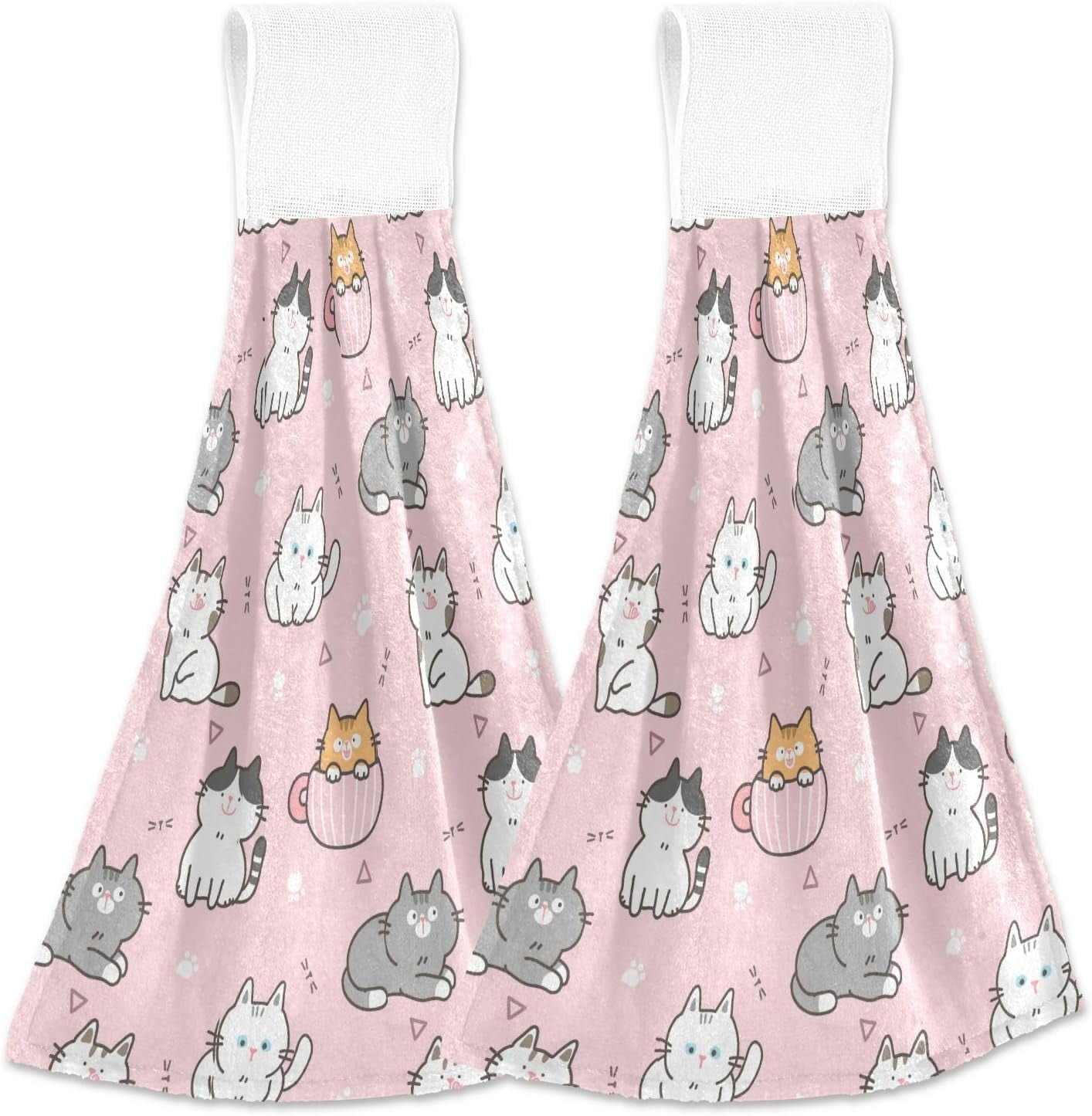 Coolnut 2 Pieces Cute Cats Kitchen Towels with Hanging Loop, Soft ...