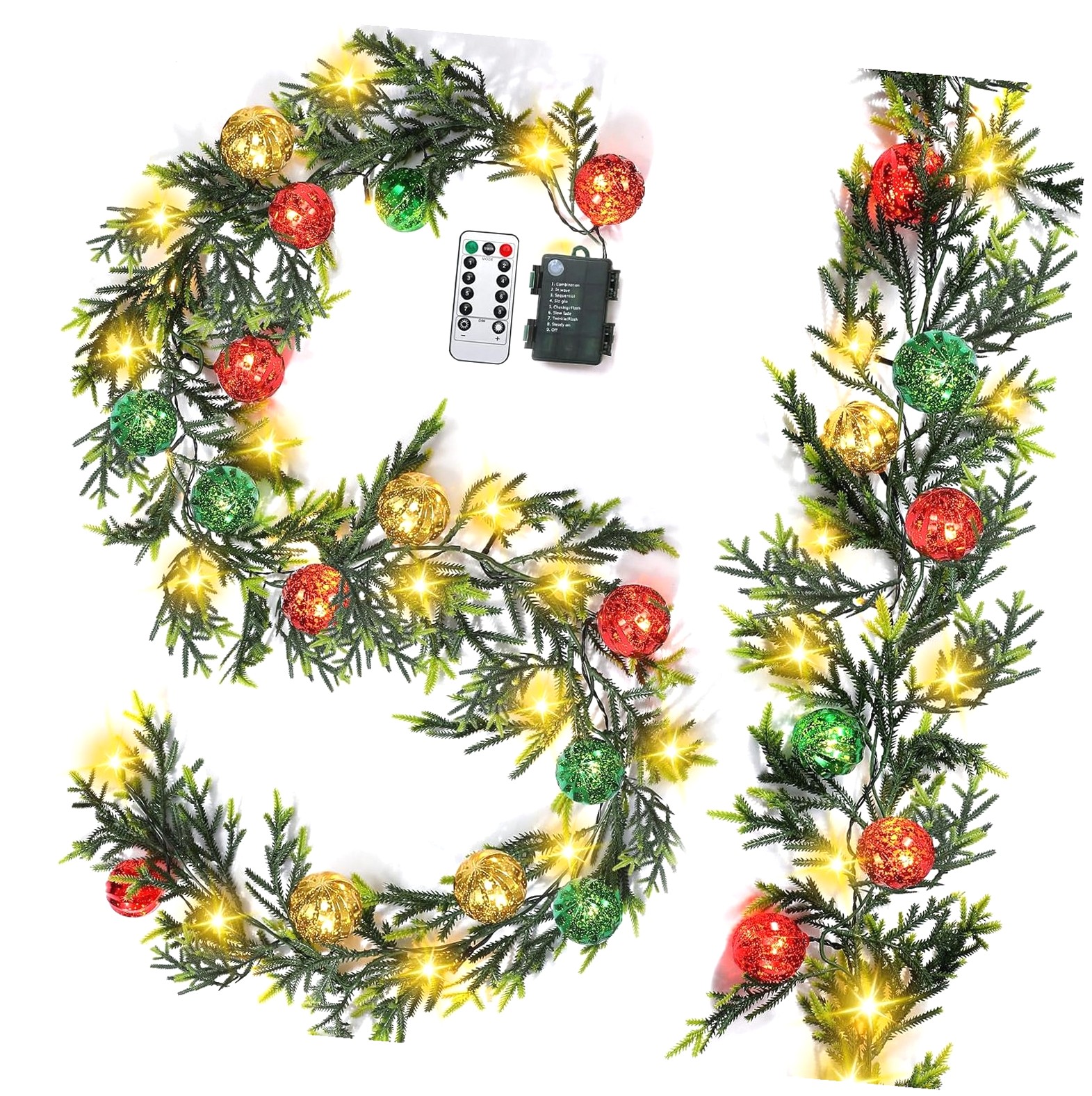 Coolnut 2 Pieces Pre-lit Christmas Garland with Lights, 12 Feet 20 ...