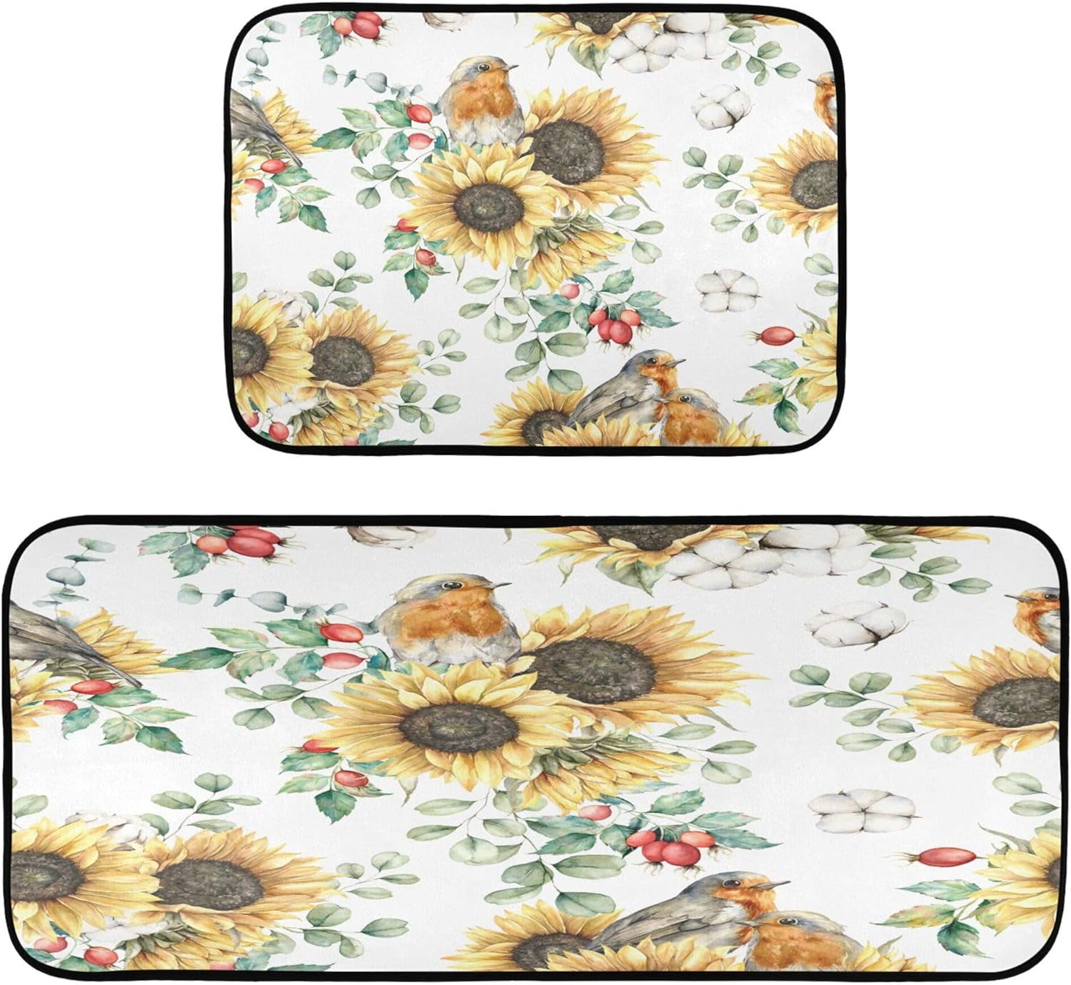 Coolnut 2 Pieces Sunflowers & Birds Kitchen Rugs and Mats Set Absorbent ...