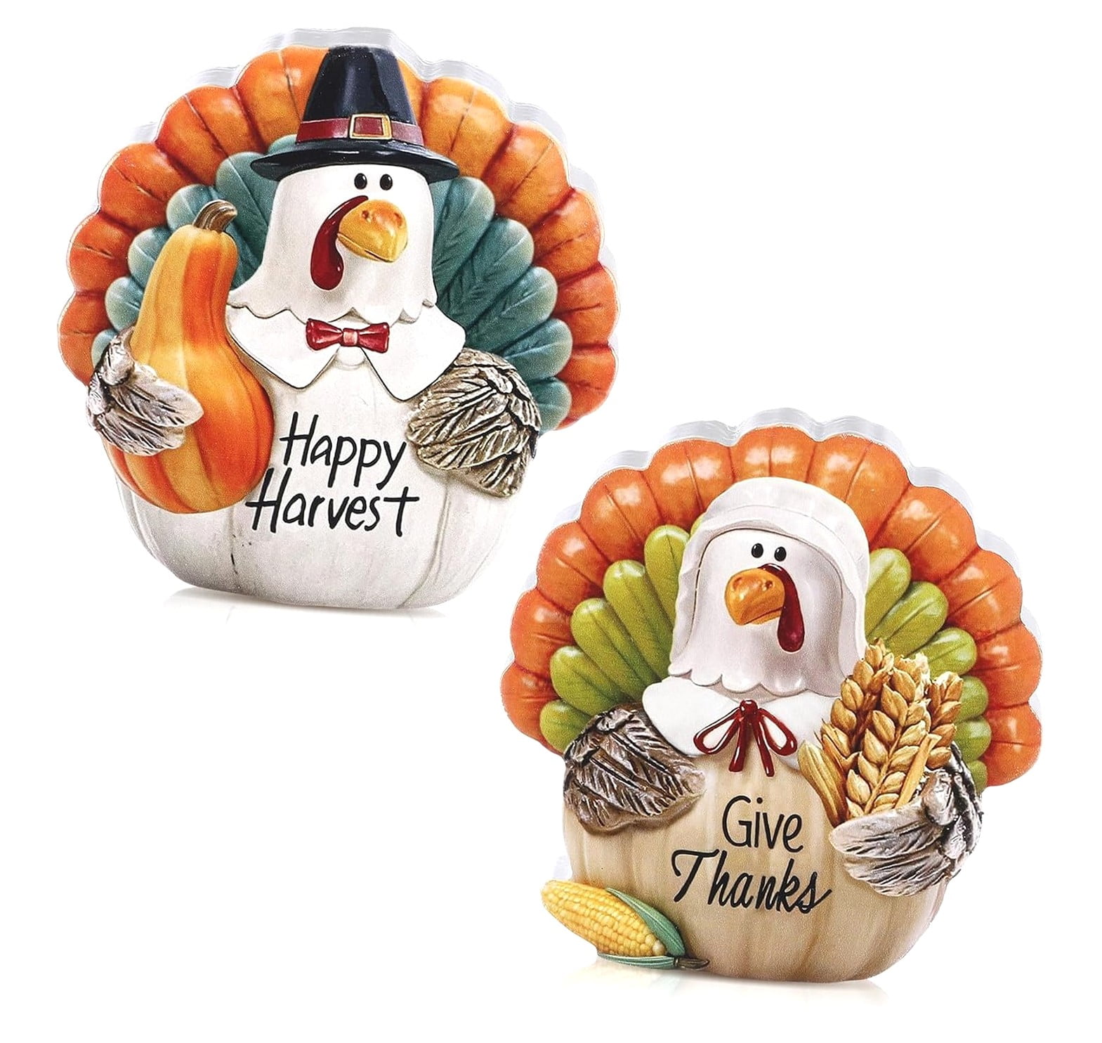 Coolnut 2 Pieces Thanksgiving Turkey Figurines Wooden Turkey Decor for ...