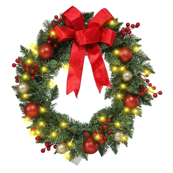 Coolnut 20" Large Christmas Wreath with Lights Winter Wreaths for Door ...