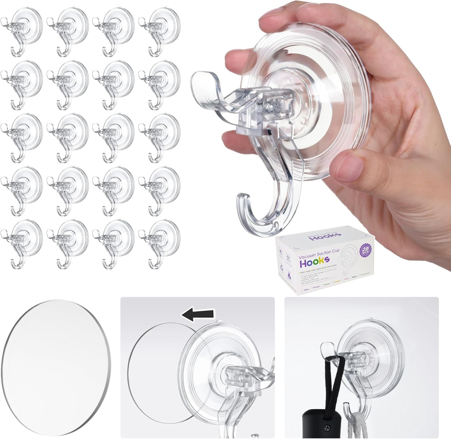 Coolnut 20 Pack Suction Cup Hooks, Transparent Suction Cup Hanger ...