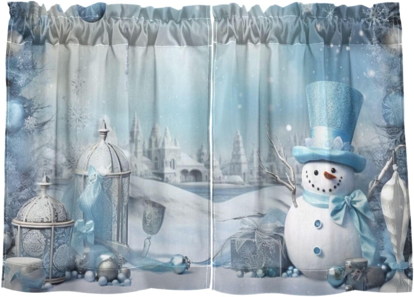 Coolnut 24 Inch Length Kitchen Curtains Christmas Snowman 2 Panels Half ...