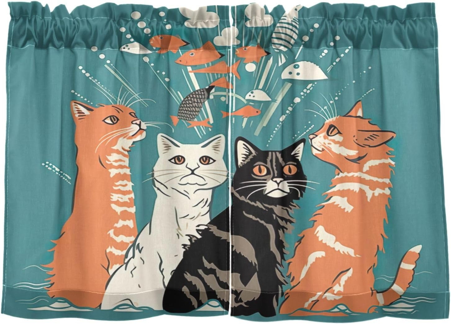 Coolnut 24 Inch Length Kitchen Curtains Cute Cats 2 Panels Half Window ...