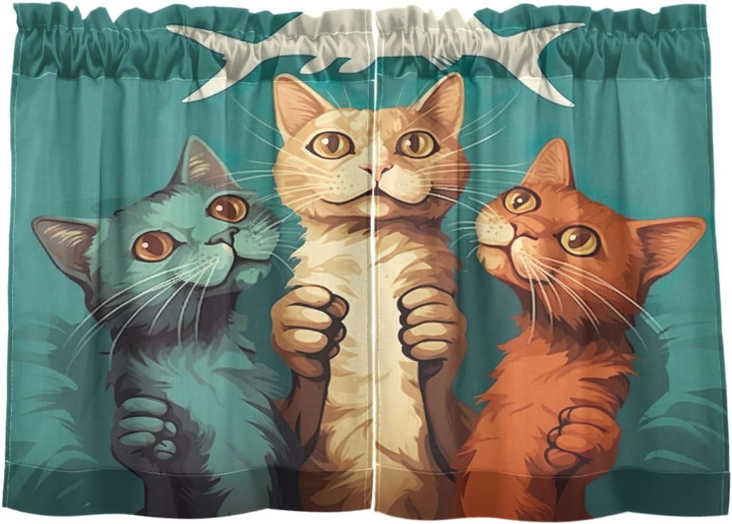 Coolnut 24 Inch Length Kitchen Curtains Cute Cats 2 Panels Half Window ...