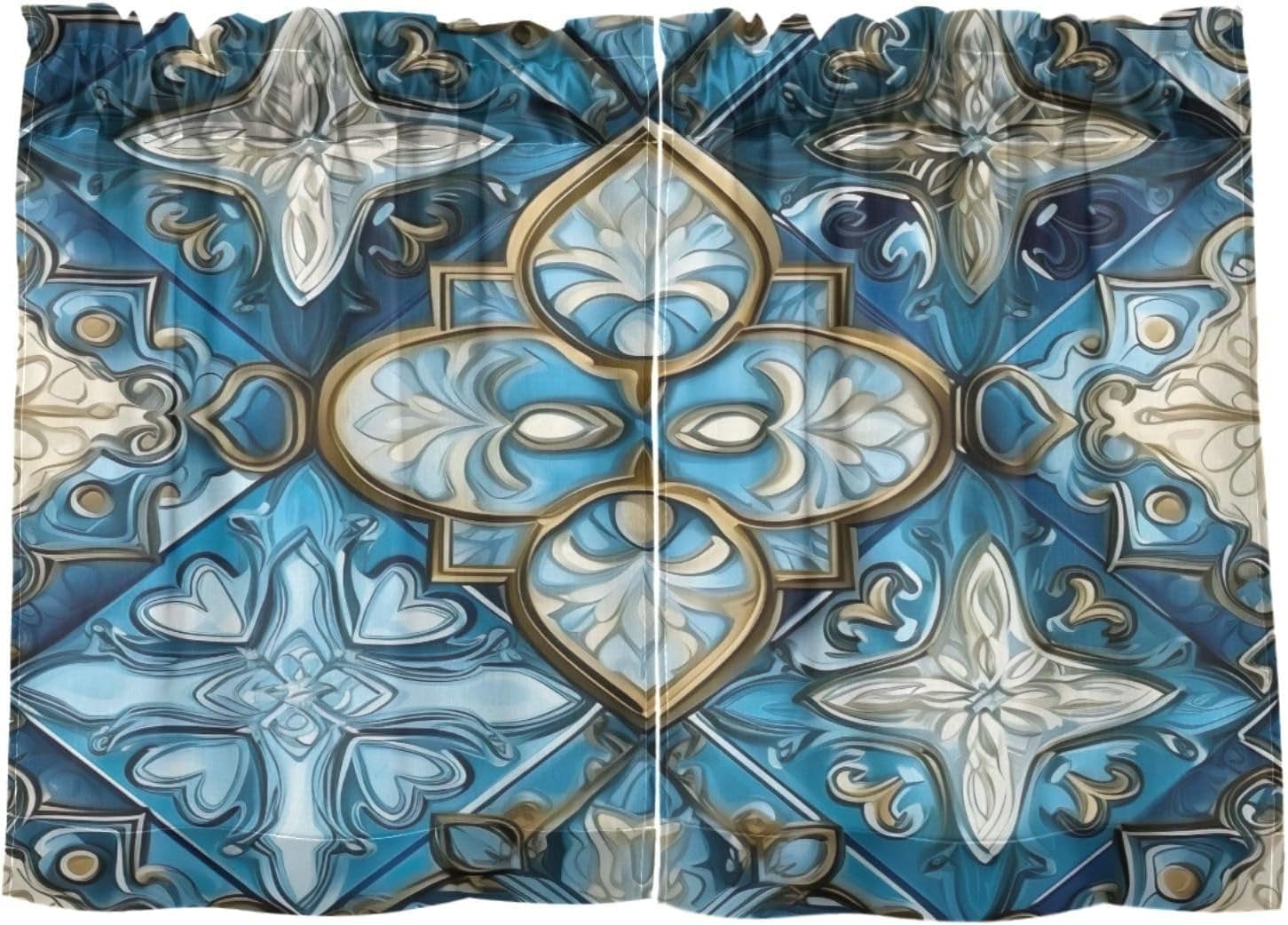 Coolnut 24 Inch Length Kitchen Curtains Ornamental Pattern 2 Panels ...