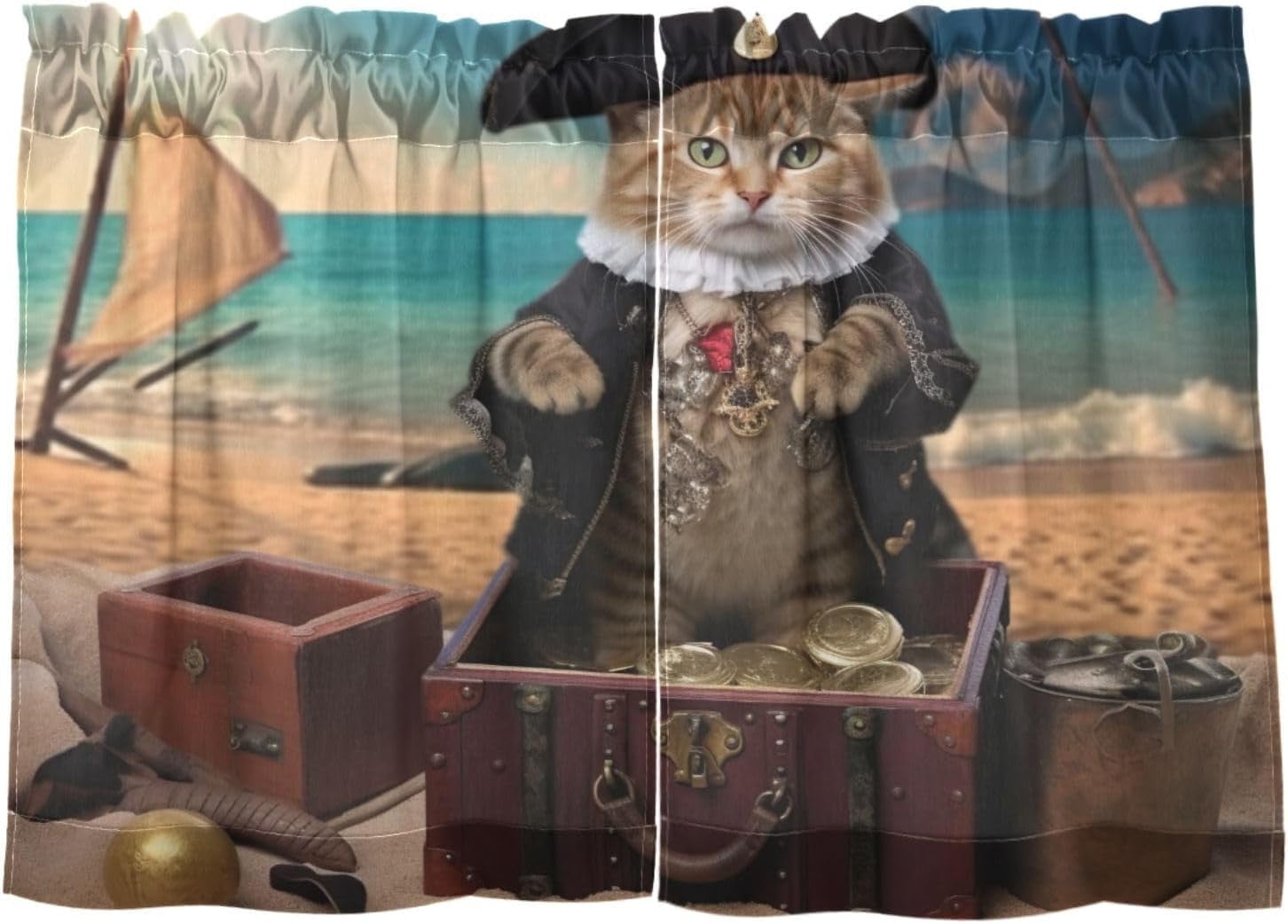 Coolnut 24 Inch Length Kitchen Curtains Pirate Captain Cat 2 Panels ...