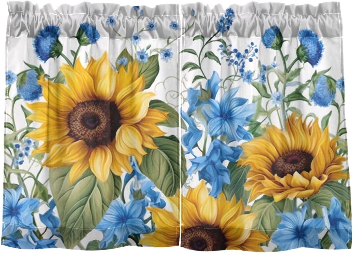 Coolnut 24 Inch Length Kitchen Curtains Sunflower 2 Panels Half Window ...