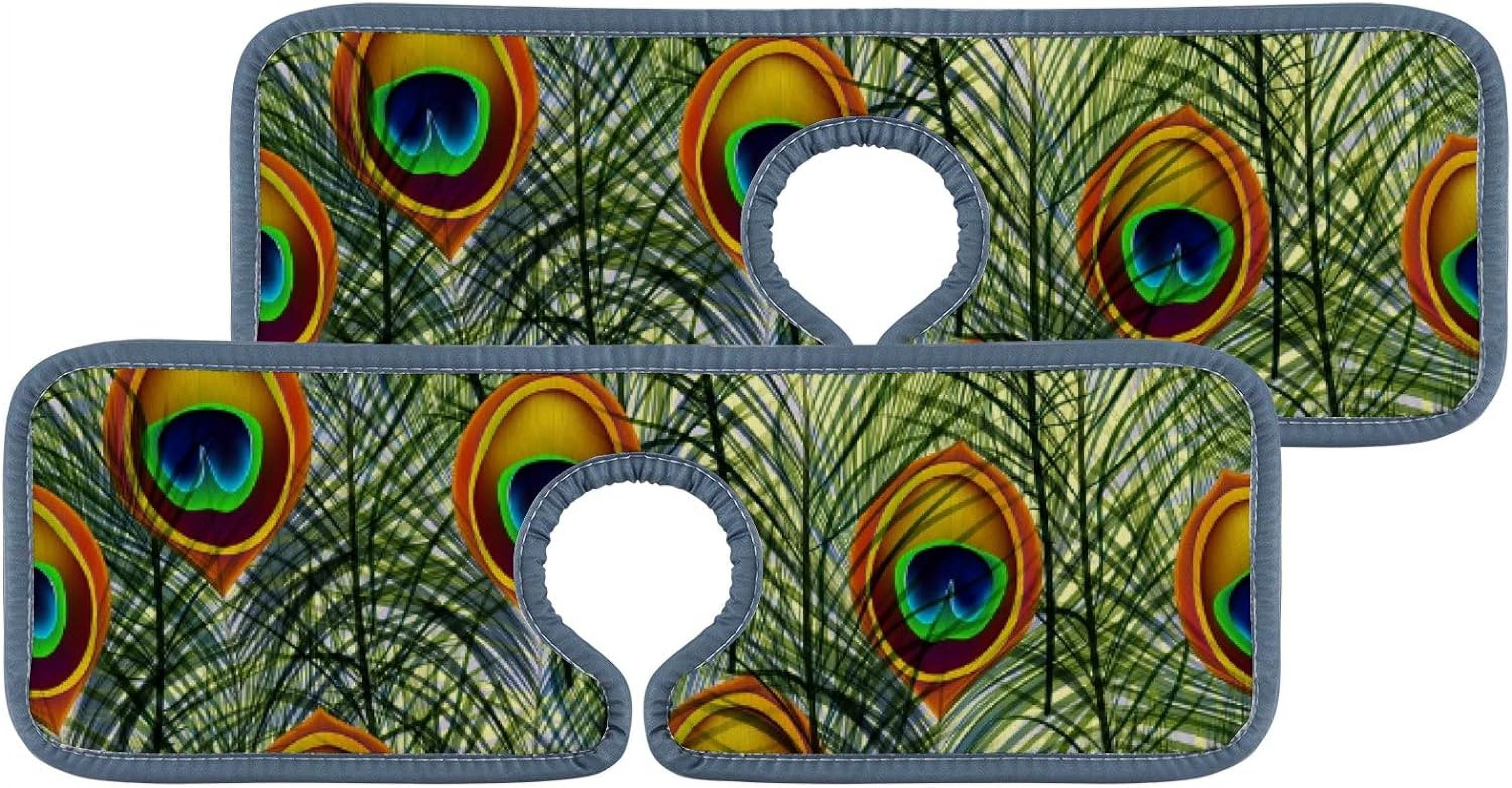 Coolnut 2PCS Faucet Absorbent Mat, Peacock Feathers Washable Sink ...