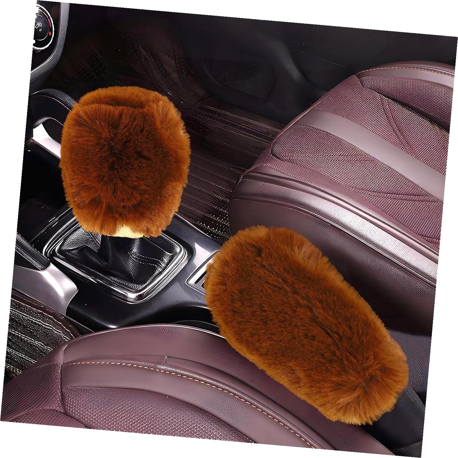 Coolnut 2PCS Fluffy Car Gear Shift Knob Cover & Handbrake Cover, Soft ...