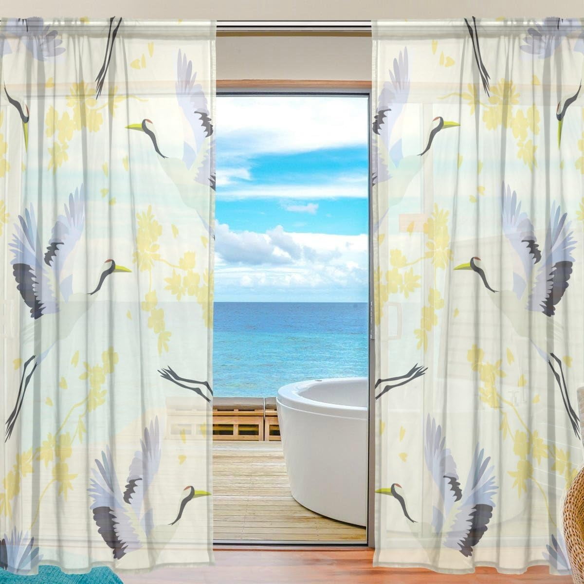 Coolnut 2PCS Flying Cranes Sheer Gauze Door Curtains, 78"x55" Window ...