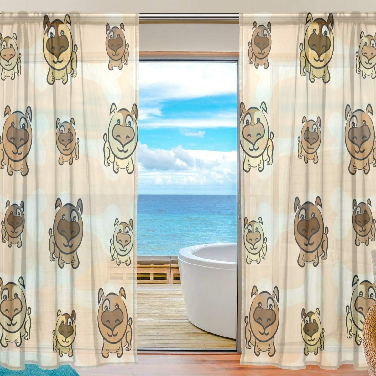 Coolnut 2PCS Sheer Curtains, 78"x55" Cartoon Dogs Gauze Door and Window ...