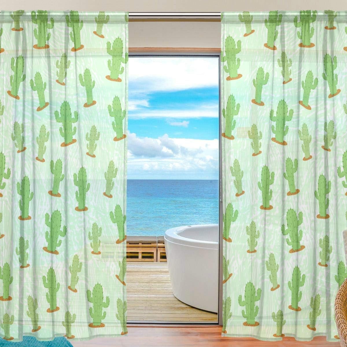 Coolnut 2PCS Sheer Curtains, 78"x55" Prickly Cactus Gauze Door and ...