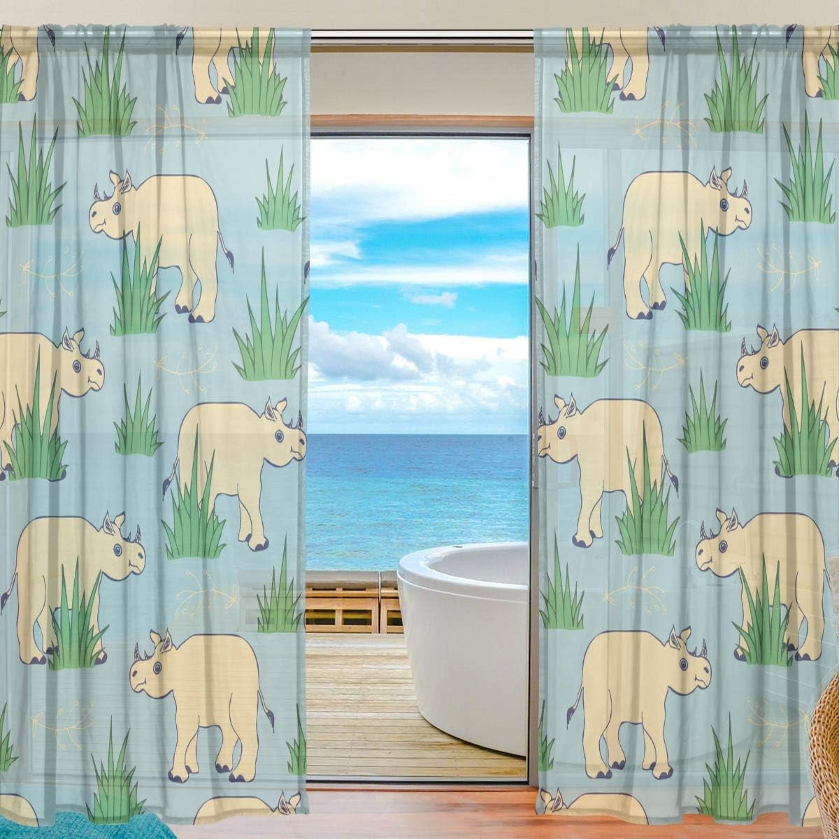 Coolnut 2PCS Sheer Curtains, 78"x55" Rhinoceros Grass Gauze Door and ...