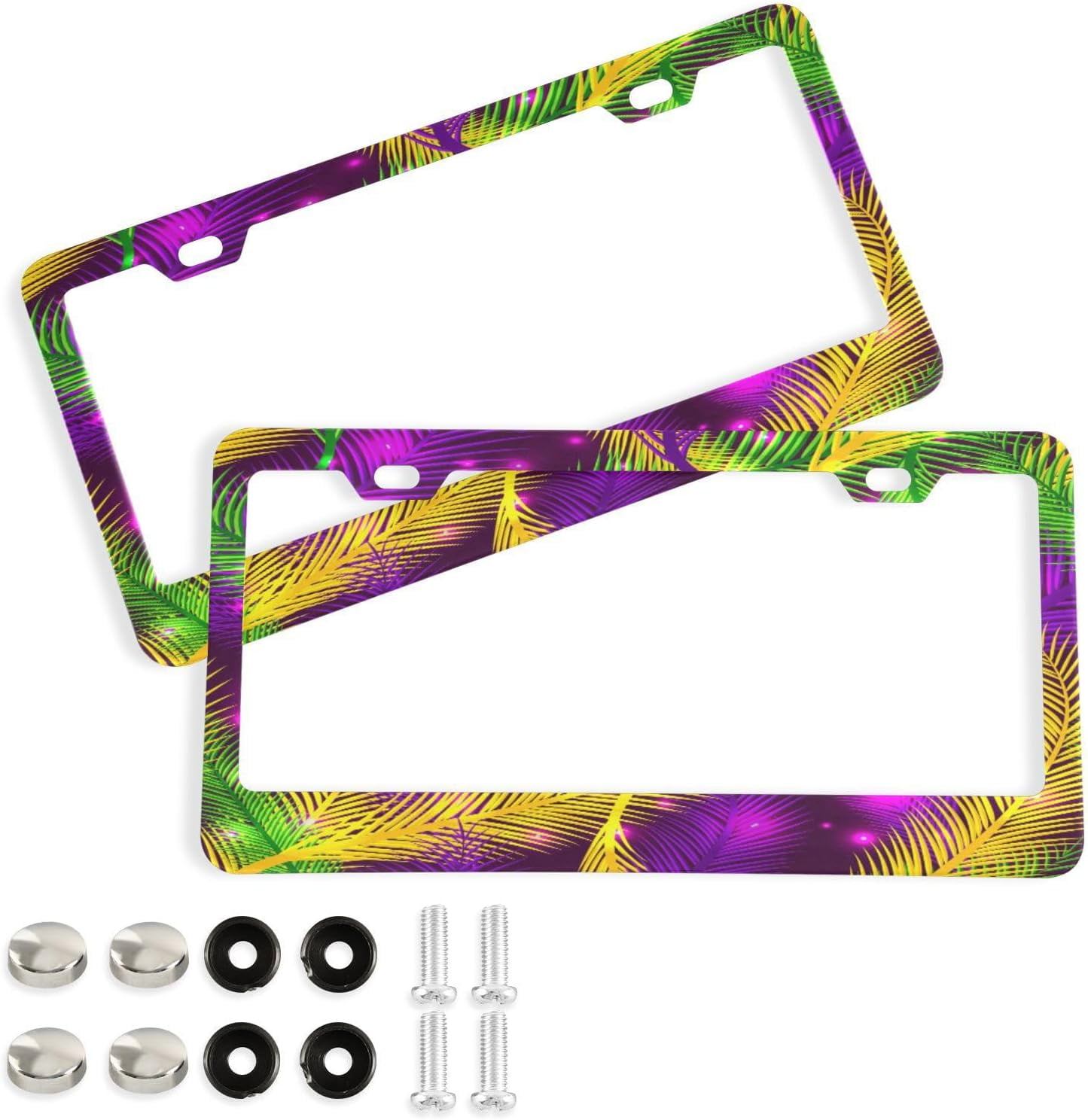 Coolnut 2Pcs License Plate Frames Mardi Gras Universal Aluminum License ...