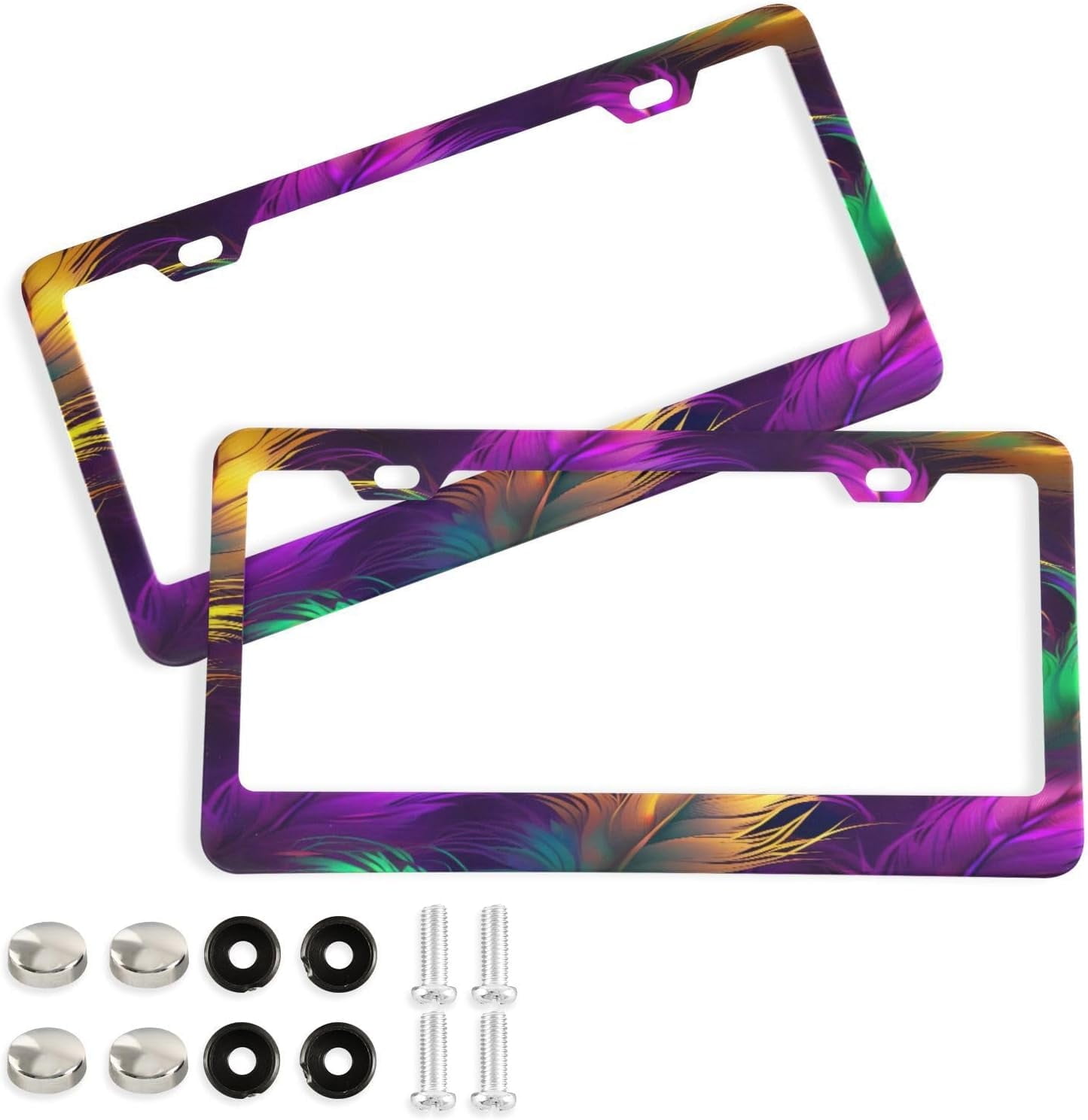Coolnut 2Pcs License Plate Frames Mardi Gras Universal Aluminum License ...